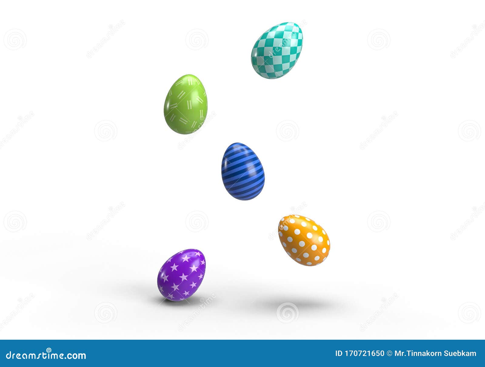 3D Rendering of Falling Easter Eggs with Different Pattern on White ...