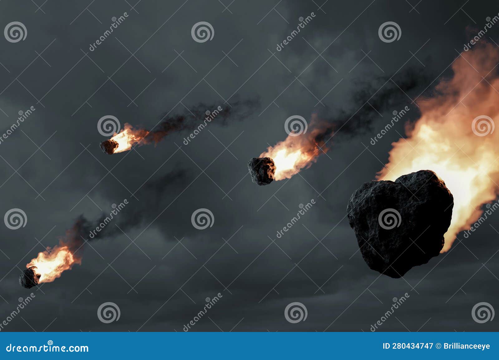 Falling Fireball Meteors in Front of Overcast Sky Stock Illustration ...