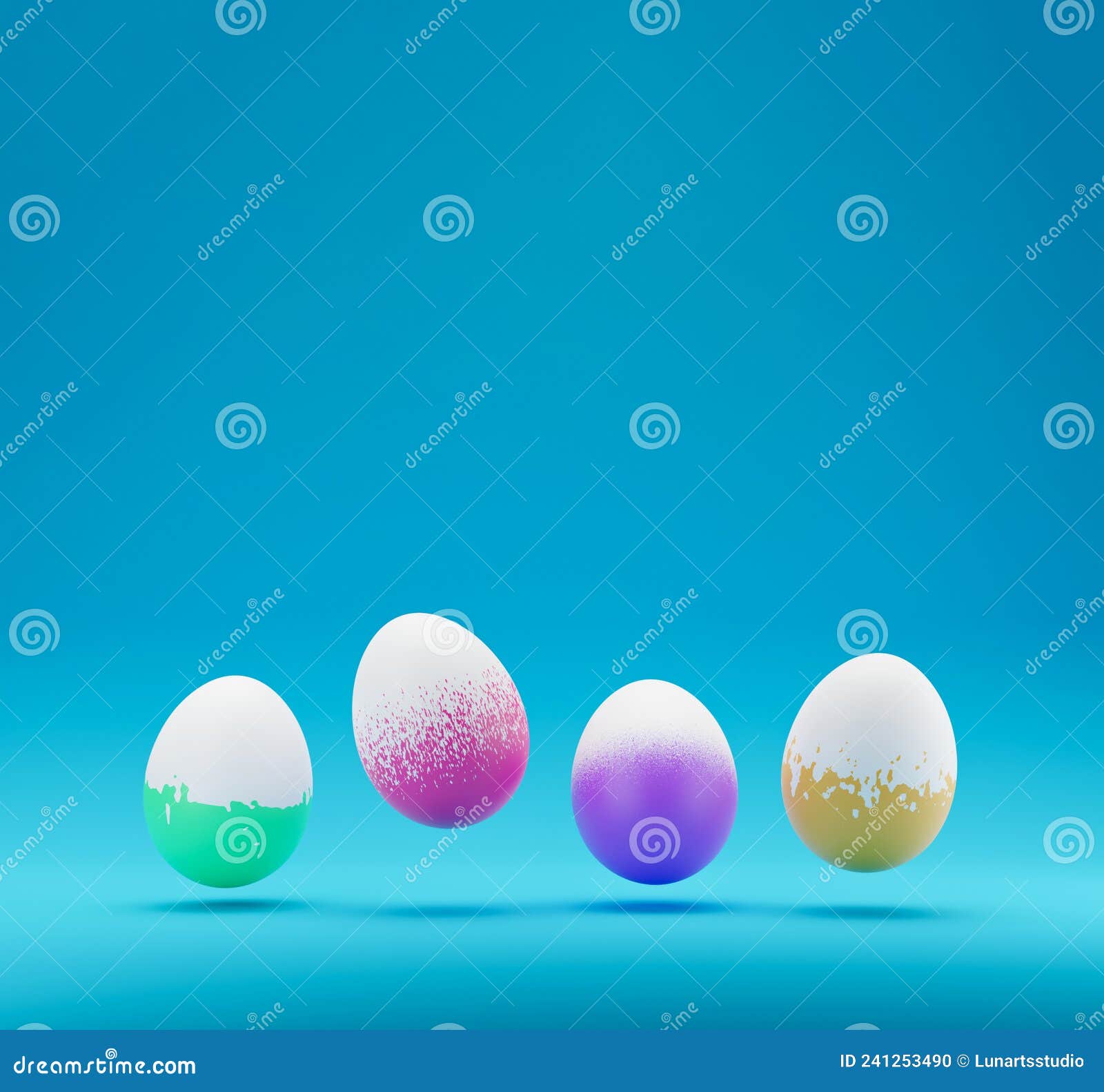 3d Rendering Of Falling Levitation Easter Eggs With Different Pattern