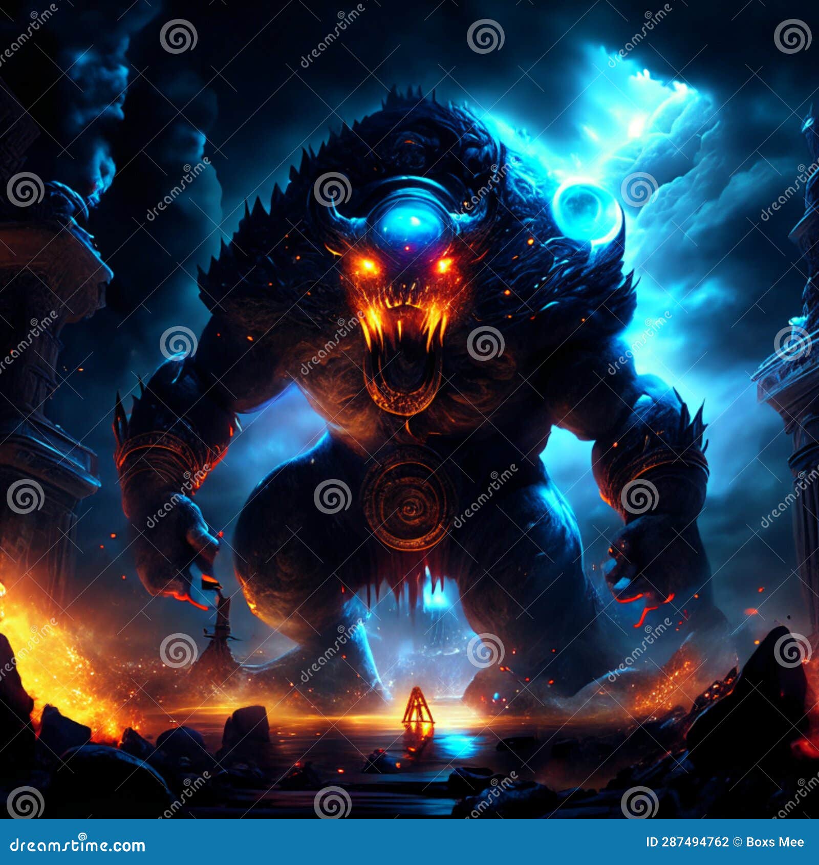 3D Rendering of a Fantasy Alien Creature with Fire and Flames. AI ...