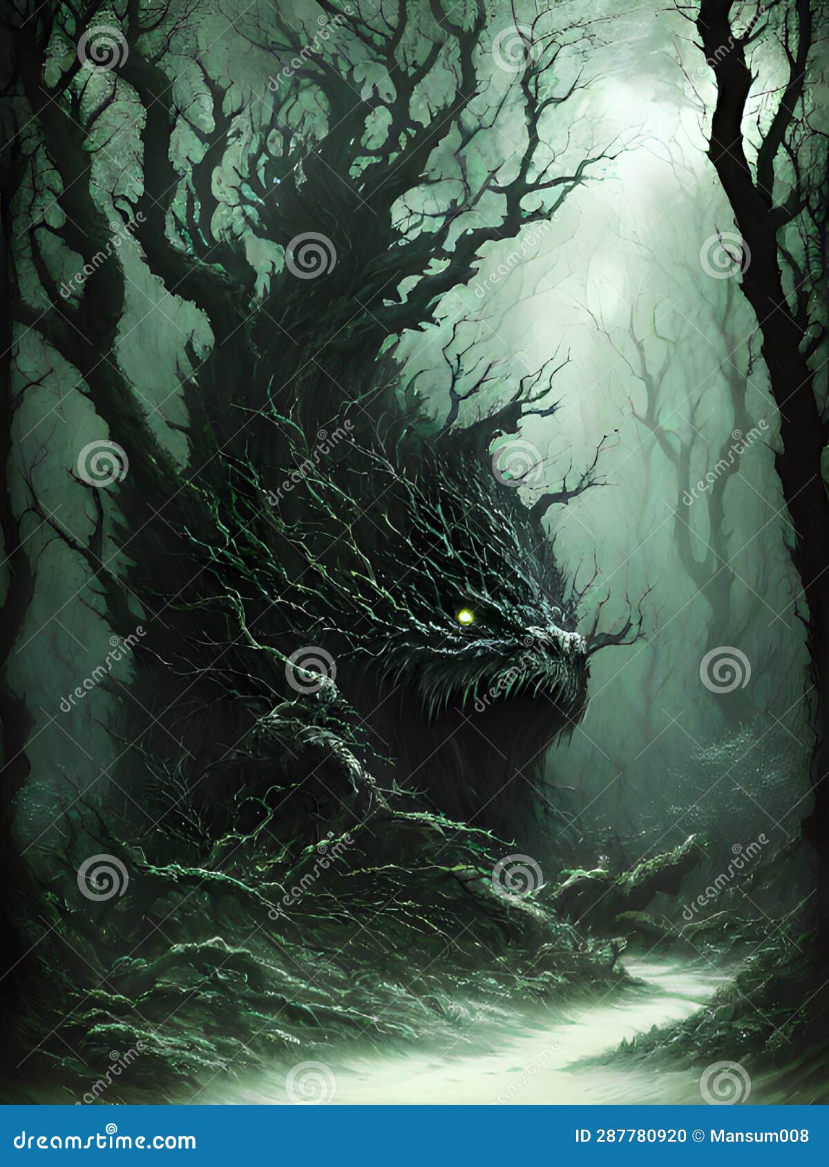 3D Rendering of a Fantasy Alien in Forest, Ai Generated Stock ...