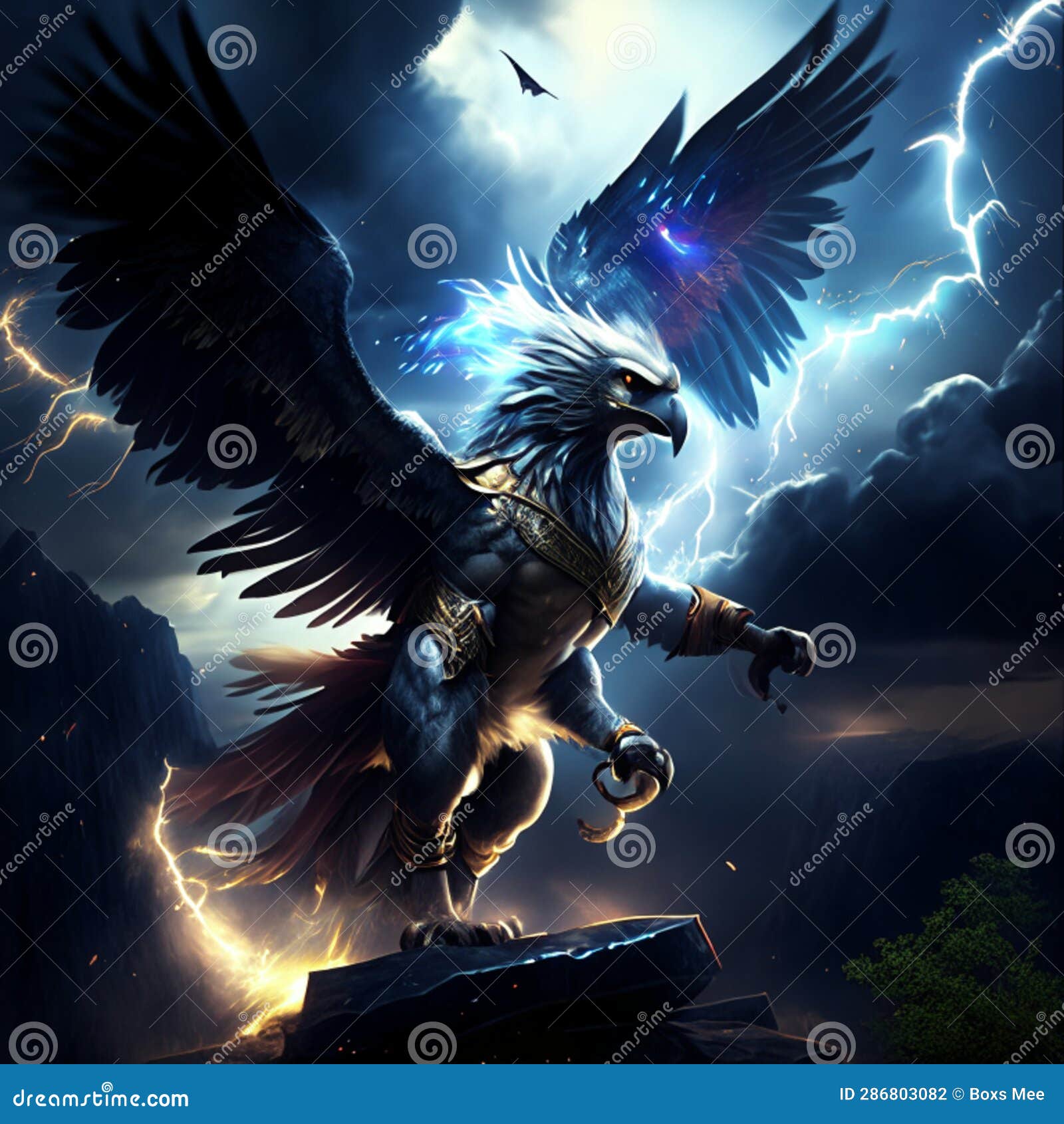 3D Rendering of a Fantasy Alien Planet with a Flying Eagle. Generative ...