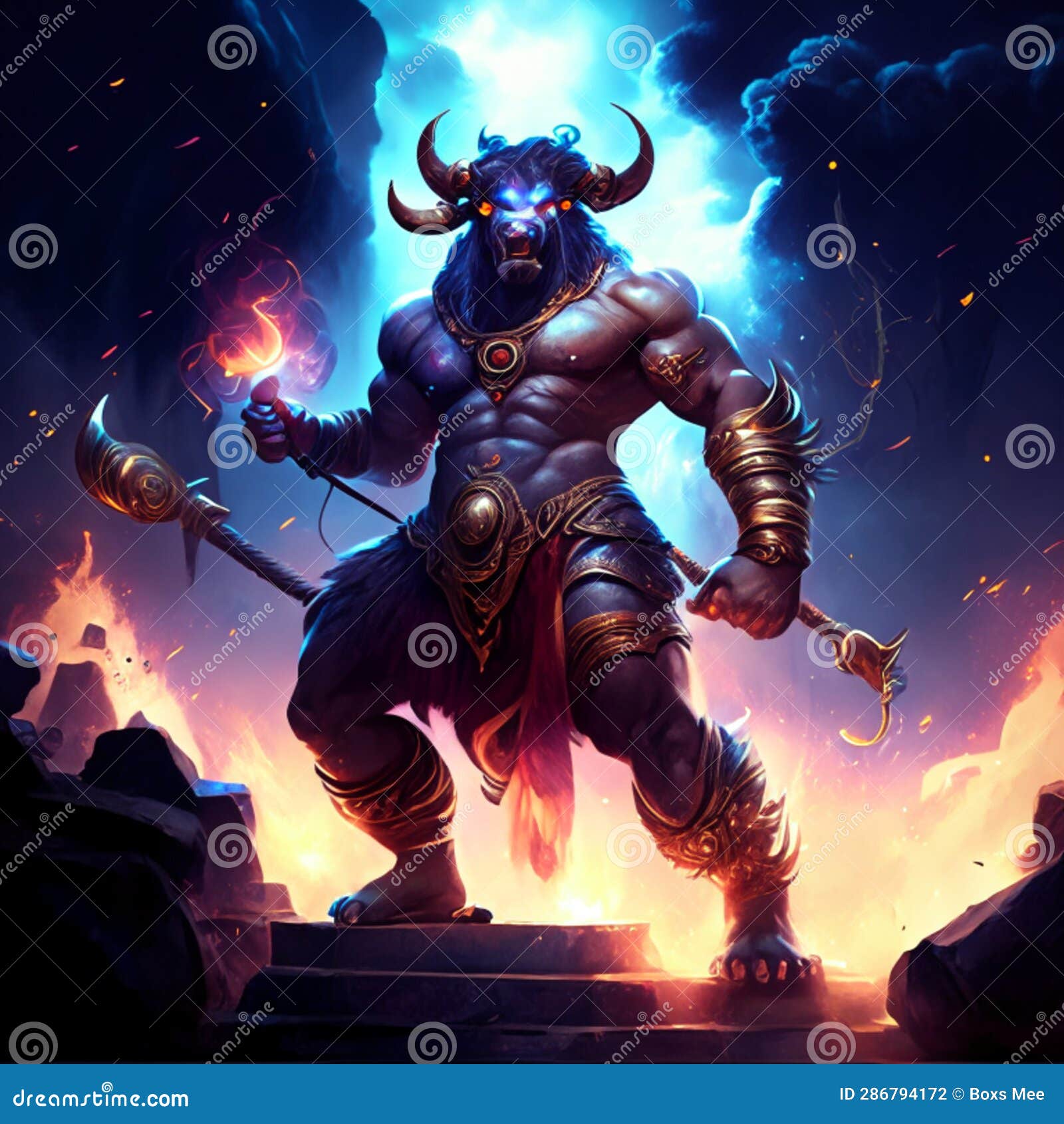 3D Rendering of a Fantasy Character in Front of a Fire Scene Generative ...