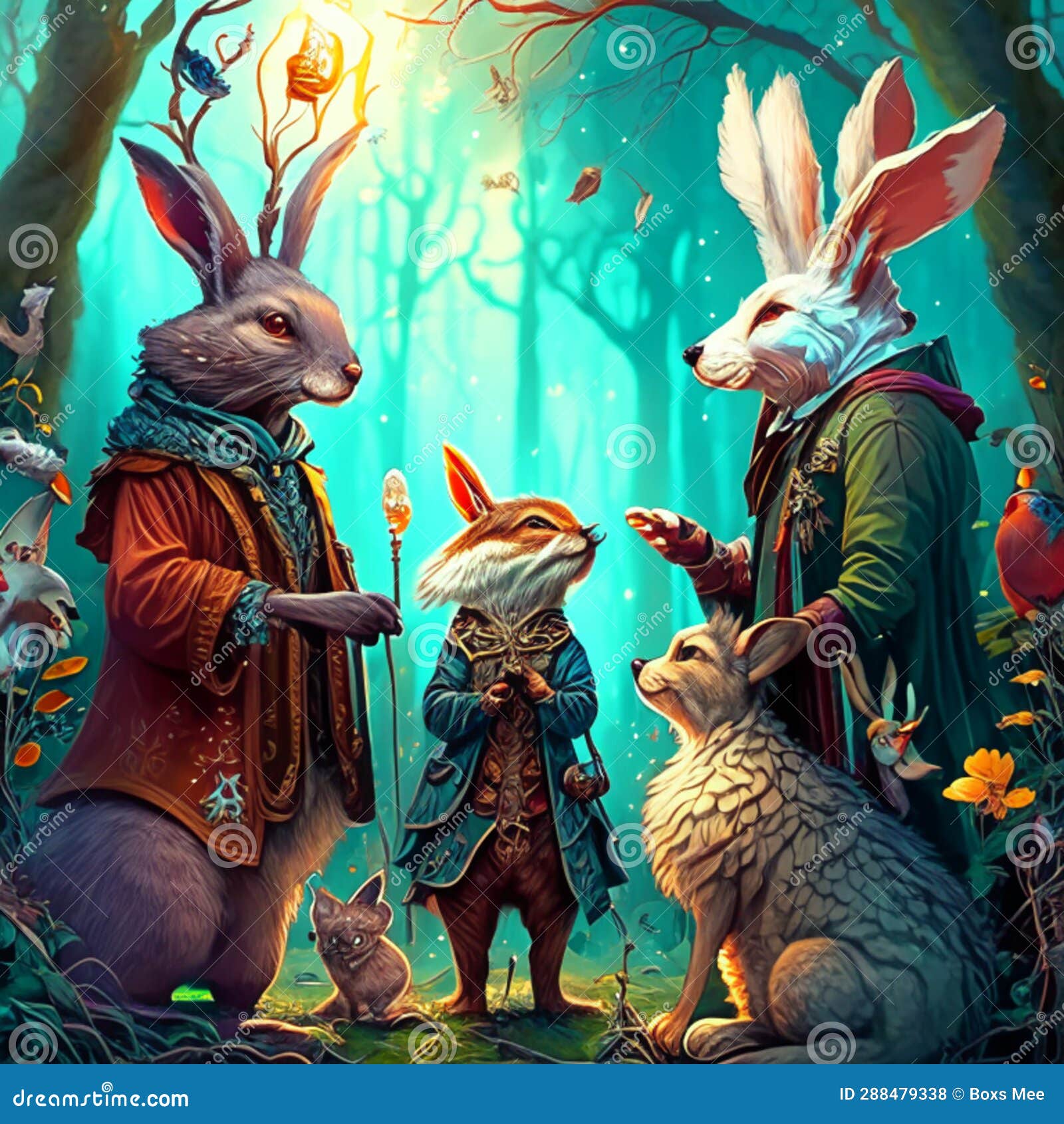 3D Rendering of a Fantasy Forest Scene with a Pair of Rabbits AI ...