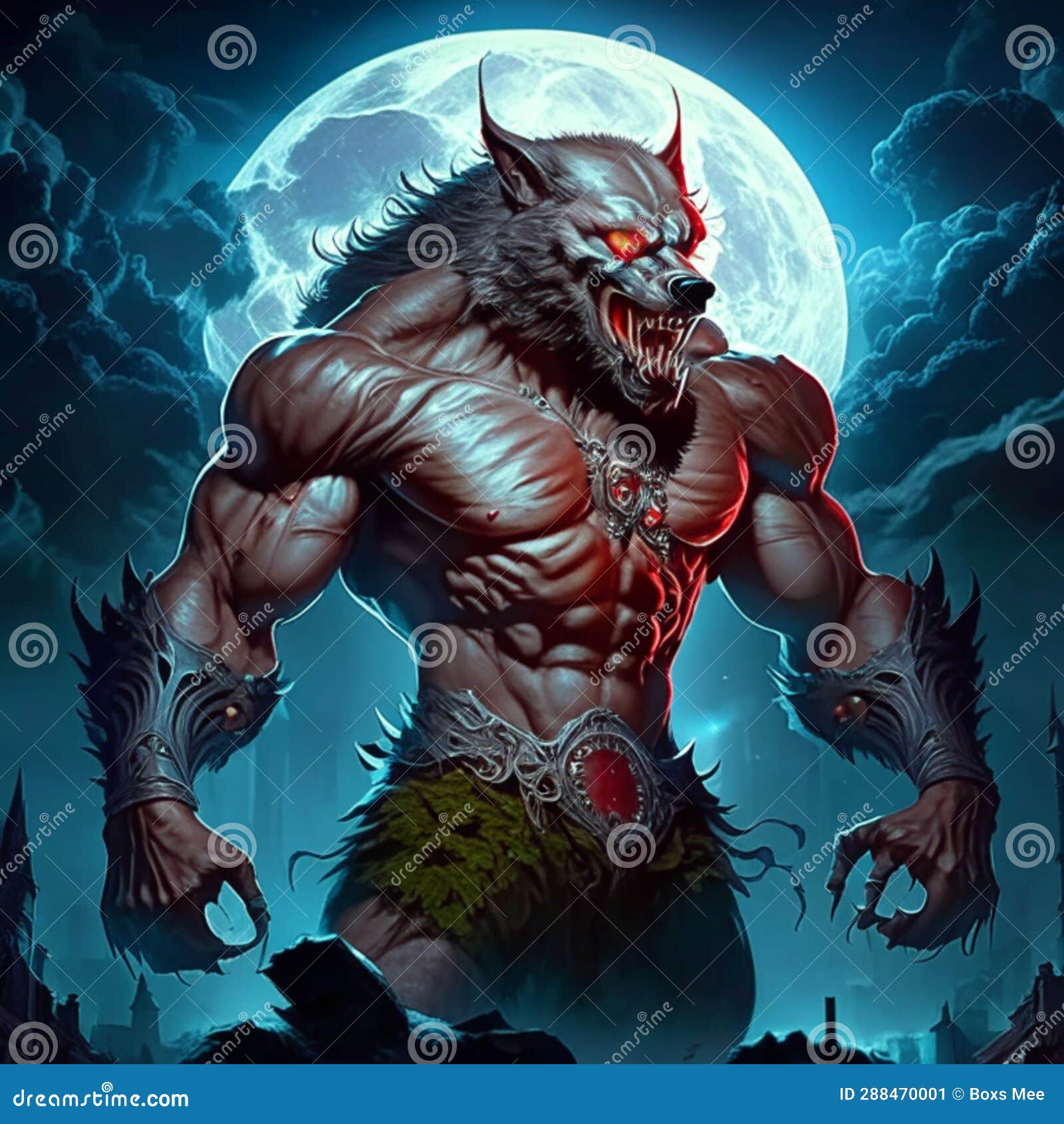 3D Rendering of a Fantasy Monster in Front of a Full Moon Generative AI ...