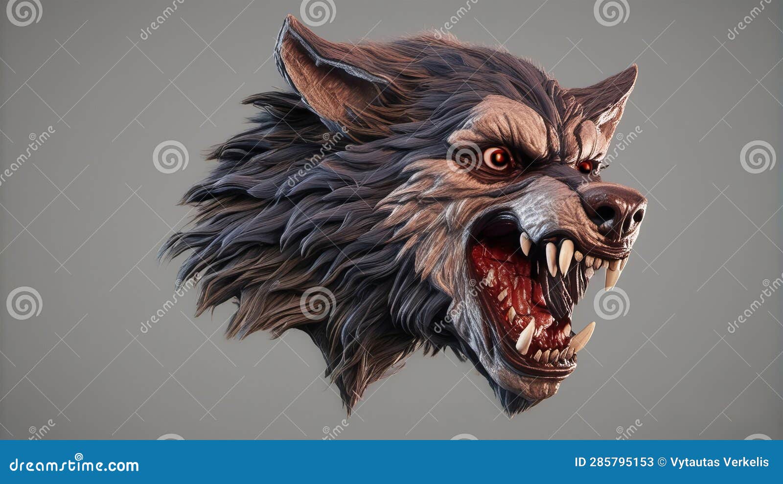 3d Rendering of a Fantasy Wolf with Big Teeth Isolated on Gray ...