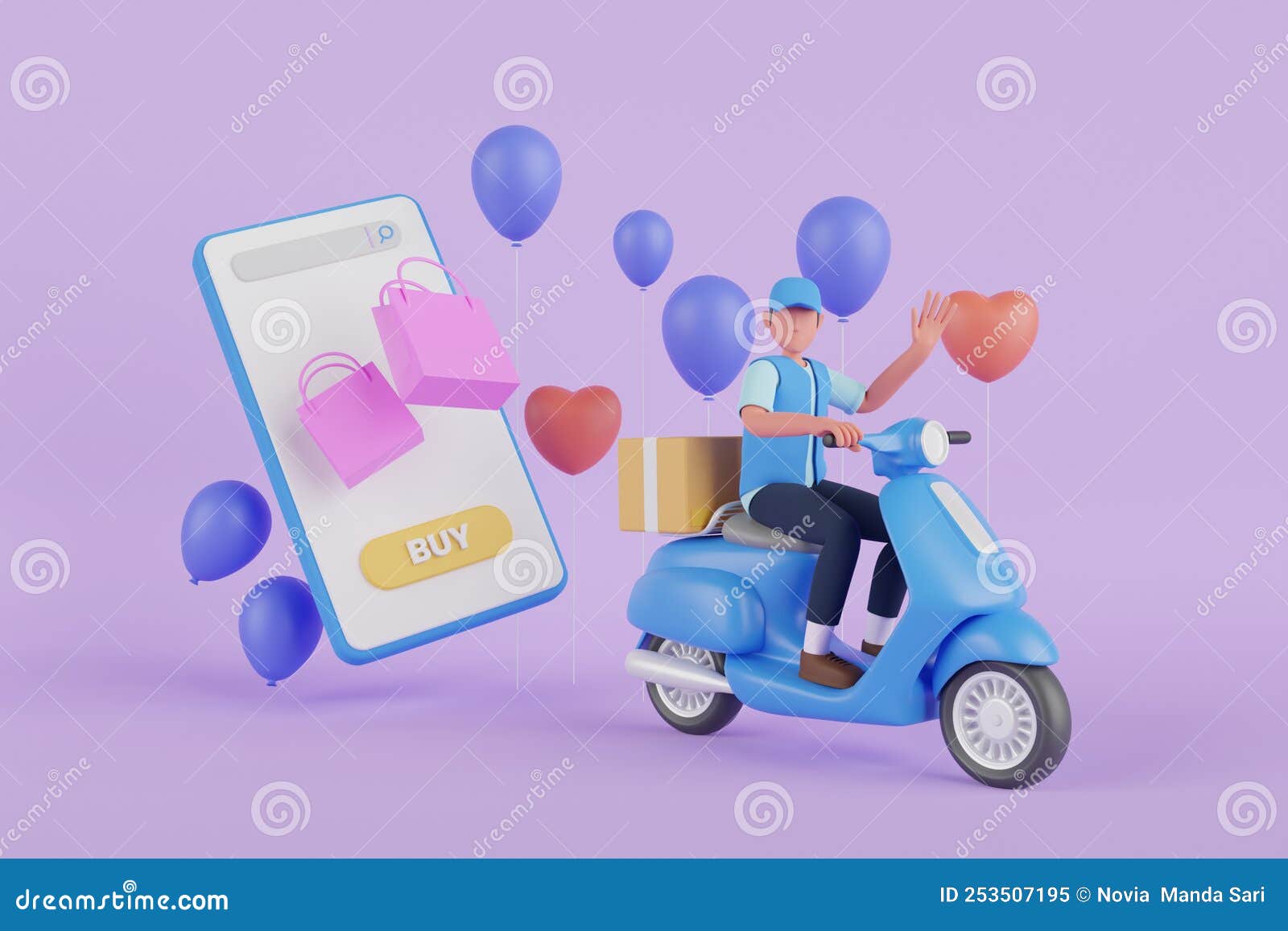 3d Rendering of Fast Delivery Service by Scooter. Stock Illustration ...