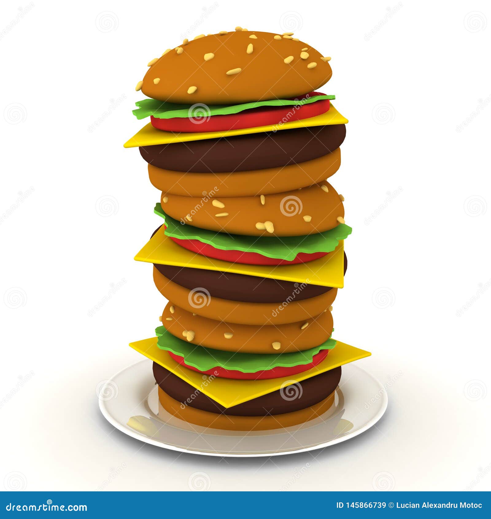 3D Rendering of Fast Food Burger Stack Stock Illustration ...