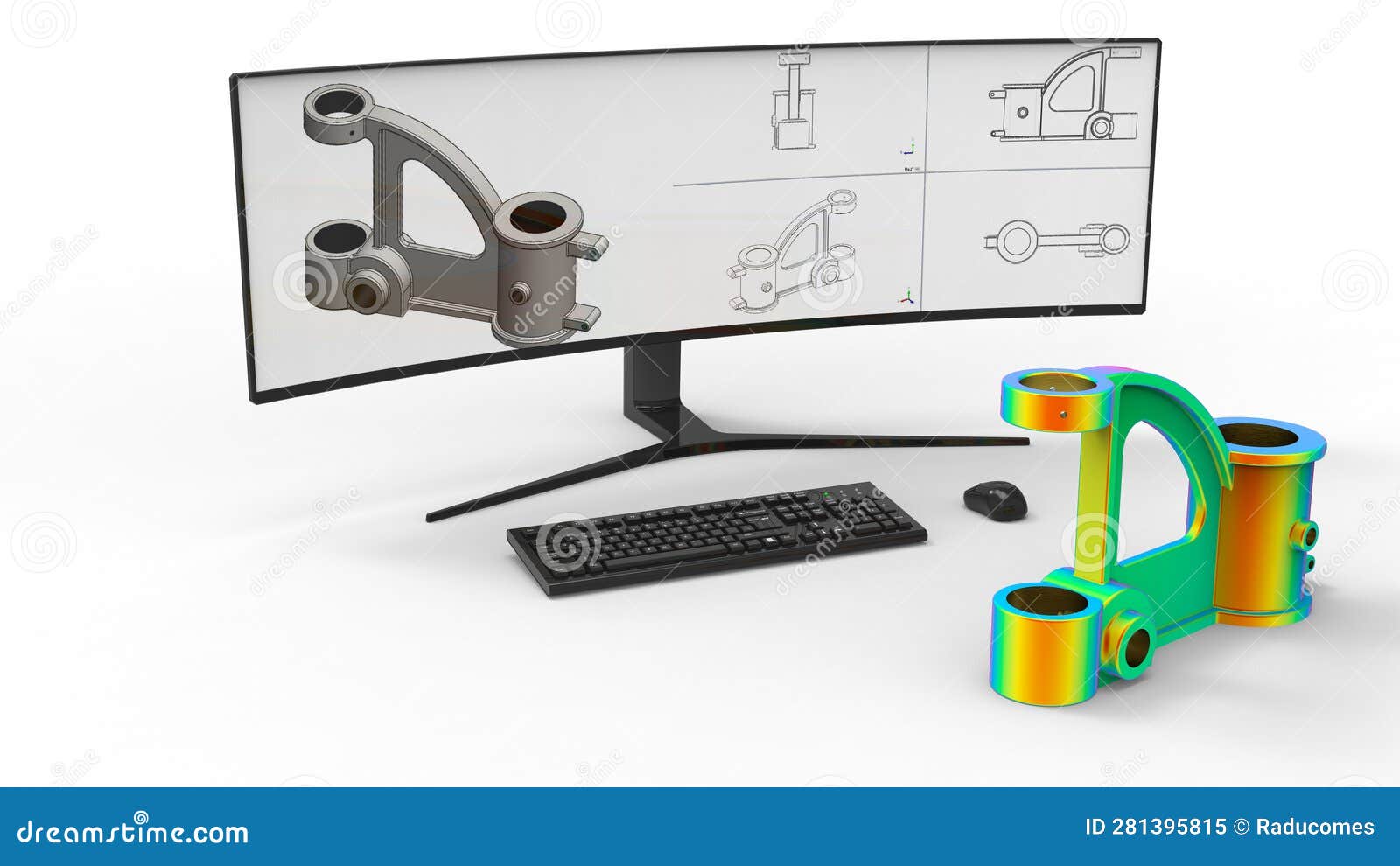 3D Rendering - FEA Analysis of a Bicycle Part Stock Illustration ...