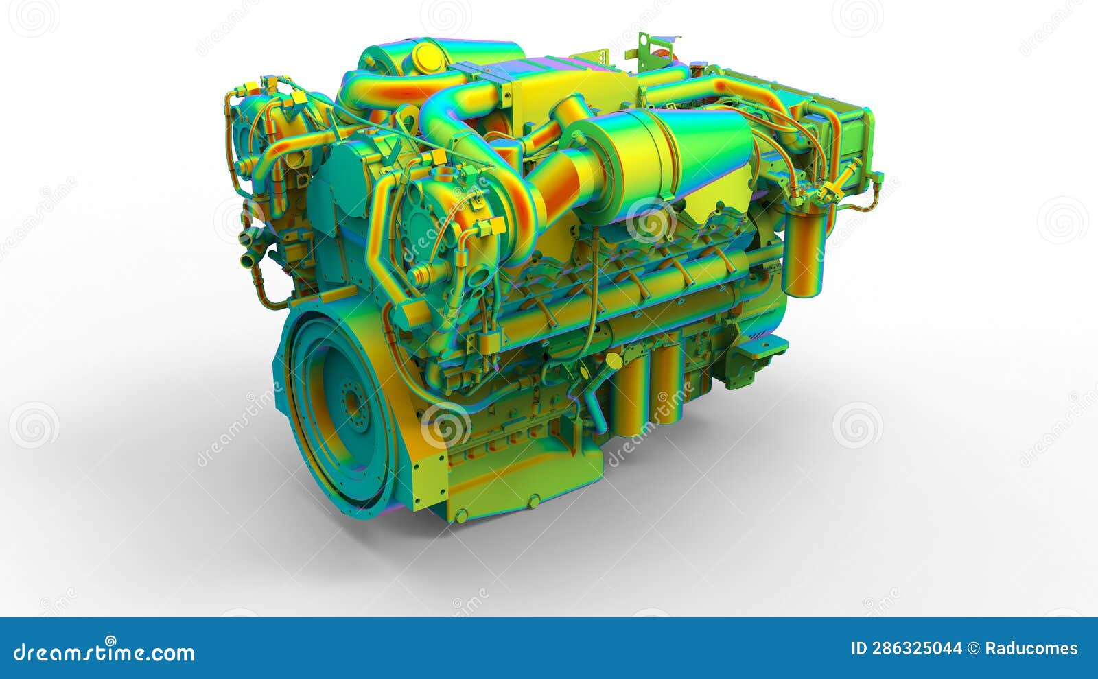 3D Rendering - FEA Study Analysis of a Large Engine Stock Illustration ...