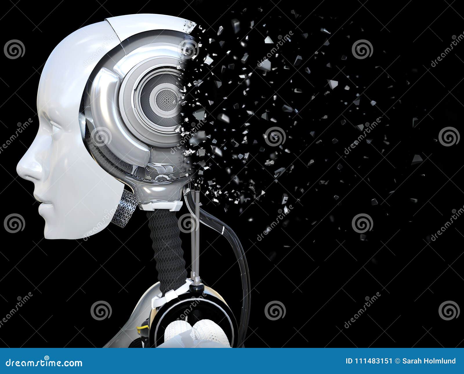 3D Rendering of a Female Android Robot Head that Shatters. Stock ...