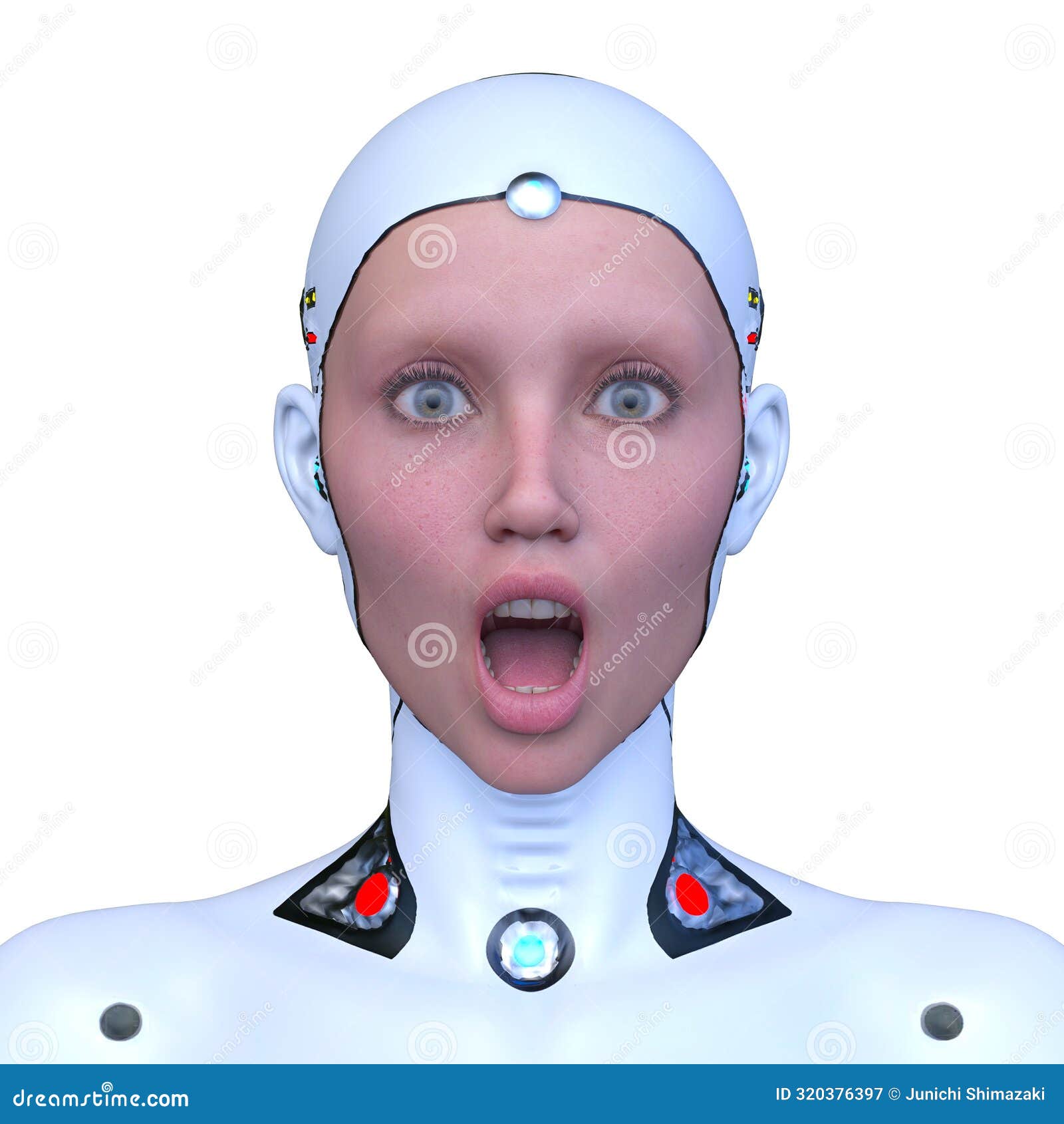 3D Rendering of a Female Cyborg Face Close-up Stock Illustration ...