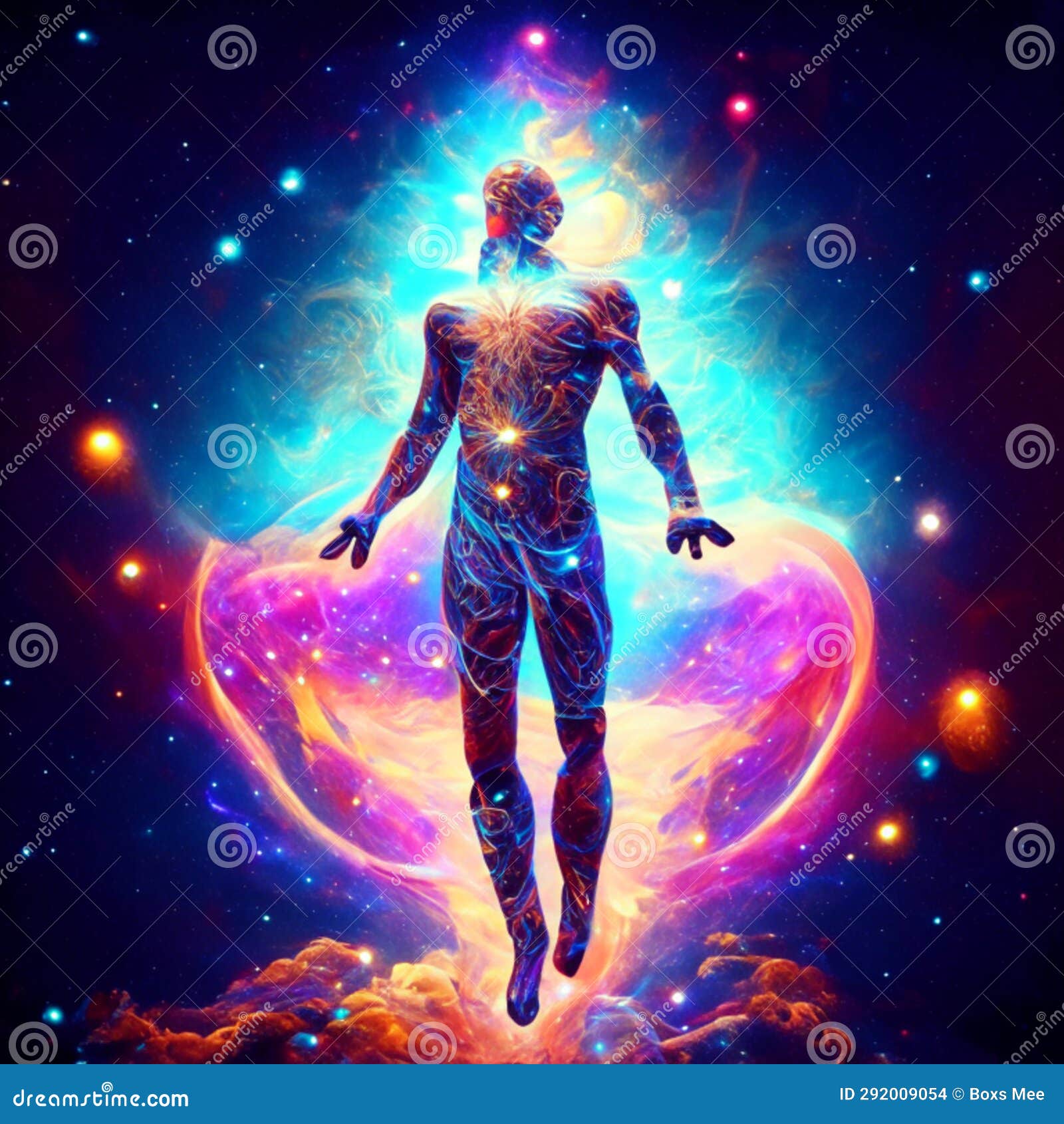 3d Rendering Of A Female Figure In Space Surrounded By Stars Ai Generated Stock Illustration