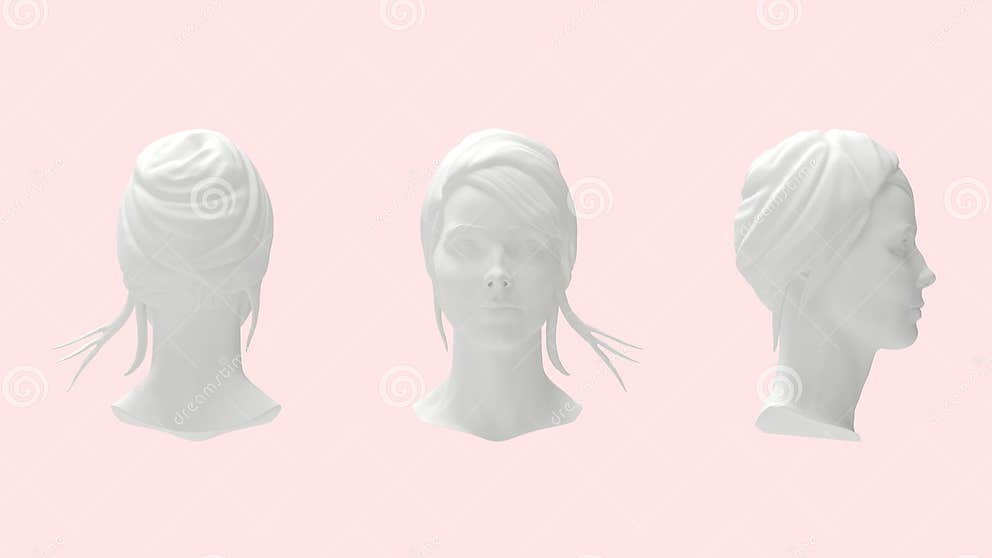 3d Rendering of a Female Head Front Side and Back View Isolated on ...