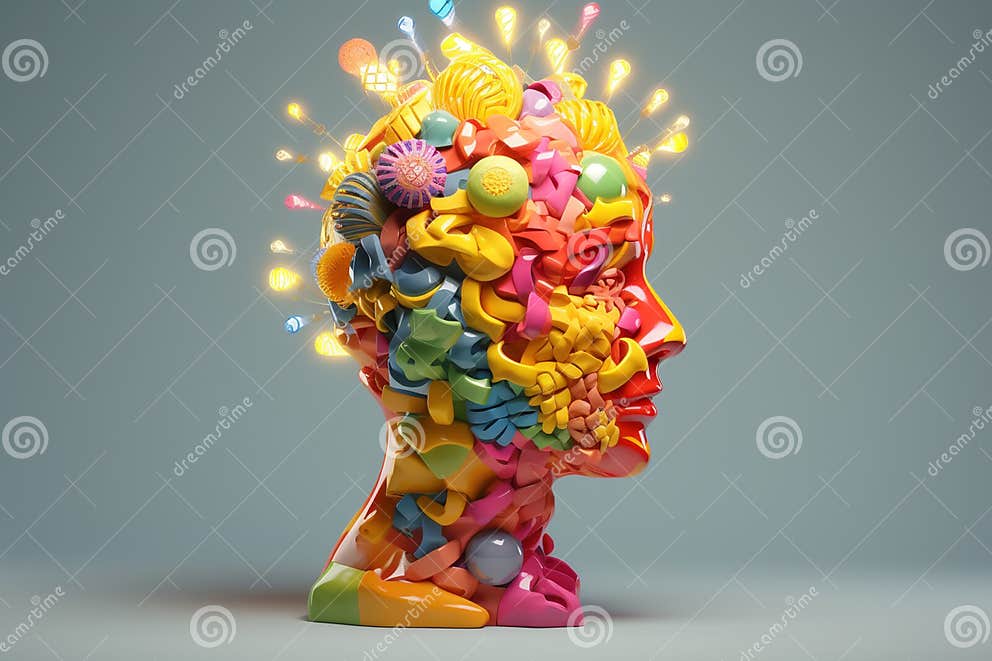 3d Rendering of a Female Head with Lightbulbs in Her Head Stock ...