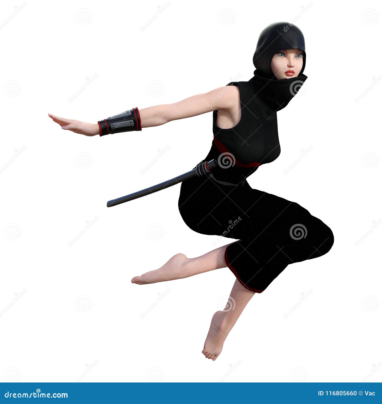 3D Rendering Female Ninja on White Stock Illustration - Illustration of ...