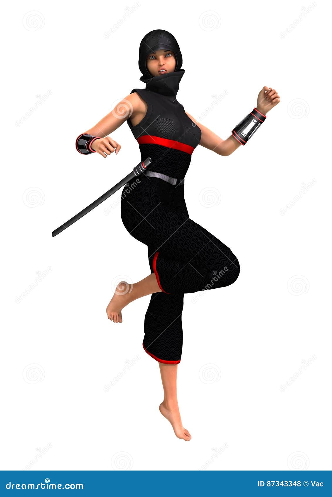 3D Rendering Female Ninja on White Stock Illustration - Illustration of ...