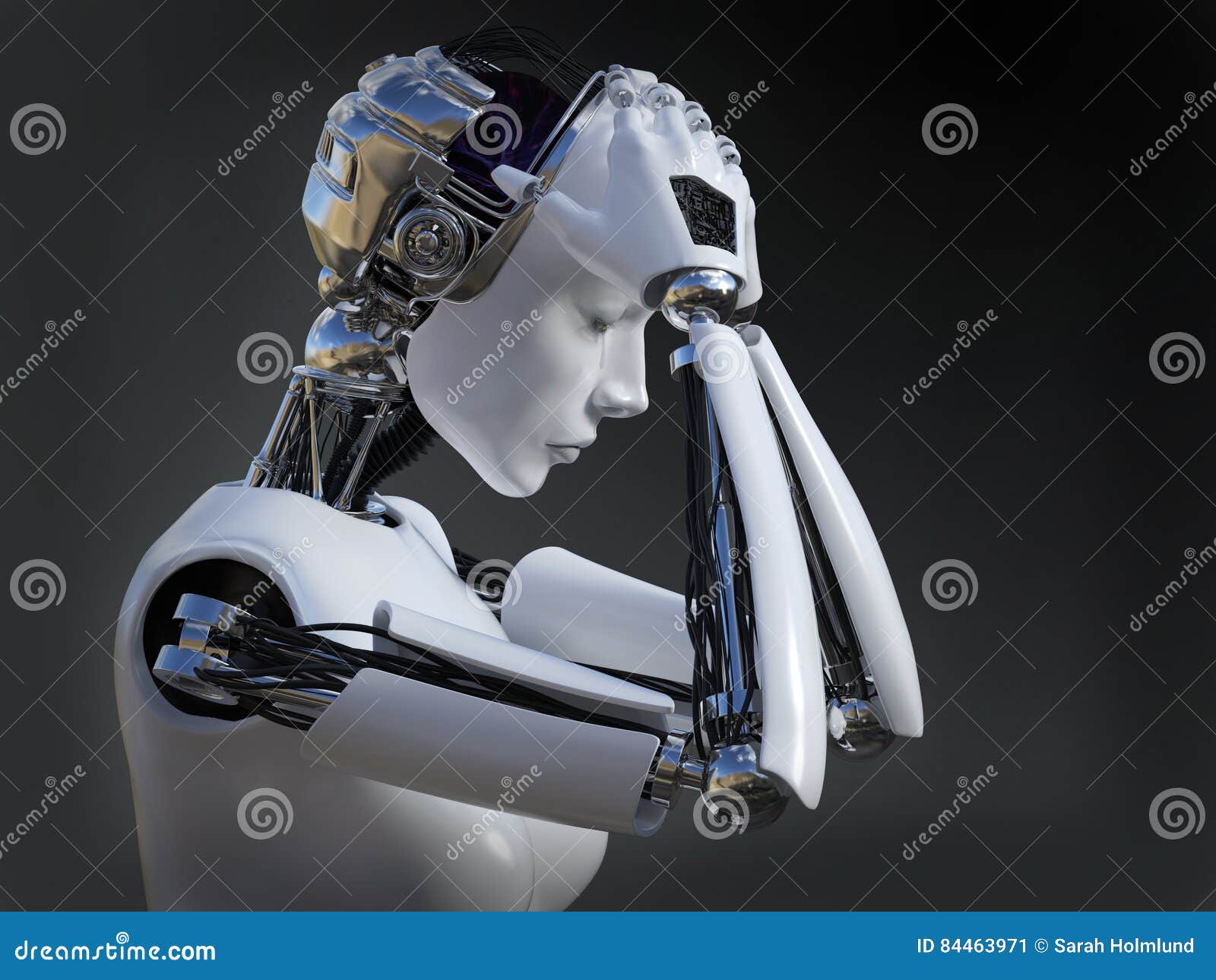 3D Rendering of Female Robot Crying Nr 2. Stock Illustration ...