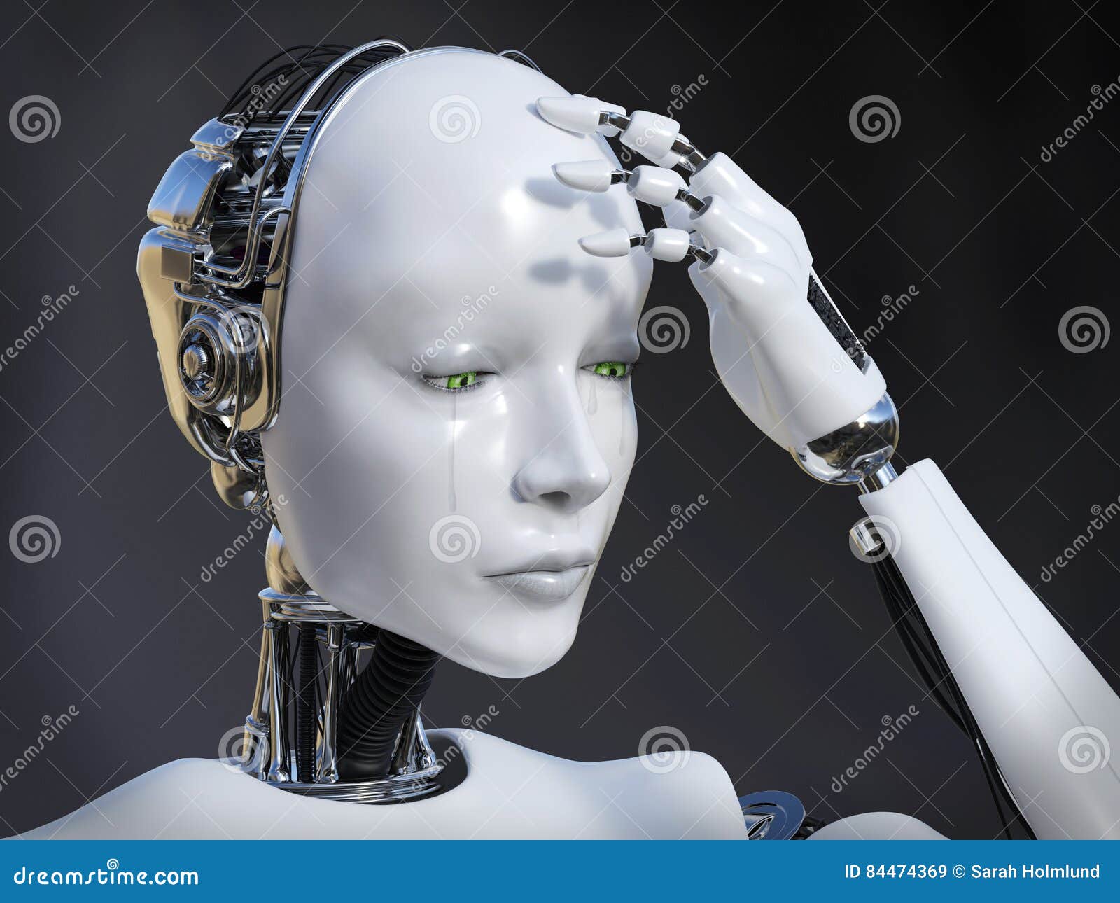 3D Rendering of Female Robot Crying Nr 1. Stock Illustration ...