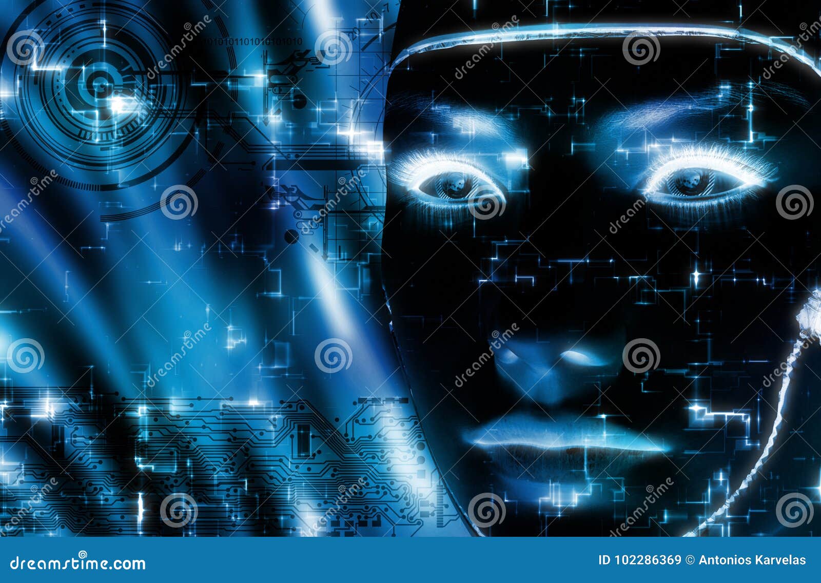 3D Rendering of a Female Robot Face Stock Illustration - Illustration ...