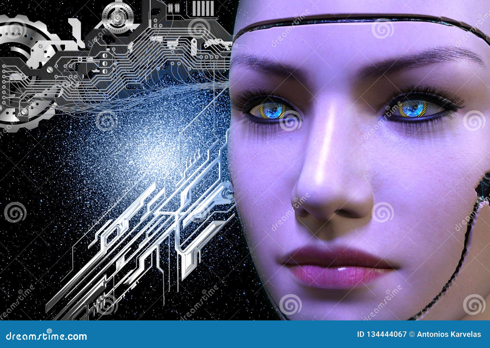 3D Rendering Of A Female Robot Face Stock Illustration - Illustration ...