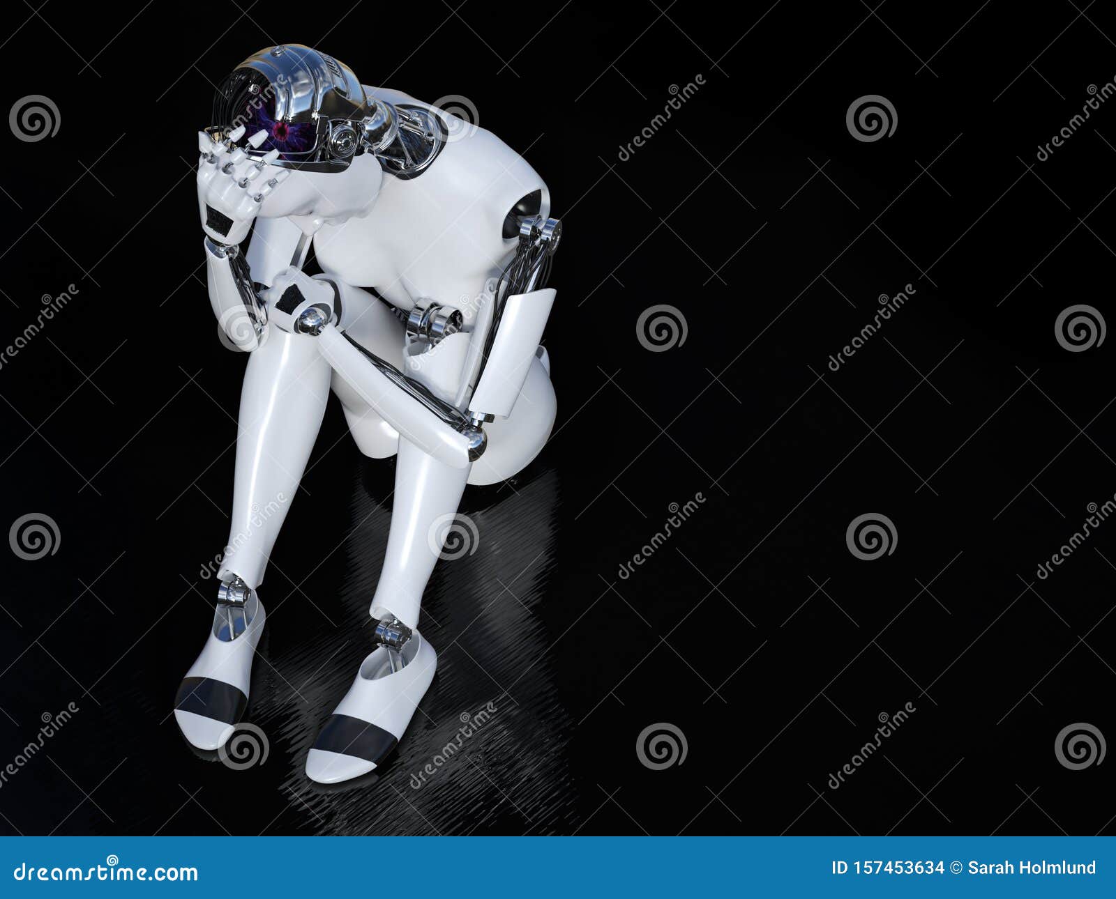 3D Rendering of Female Robot Looking Sad Stock Illustration ...
