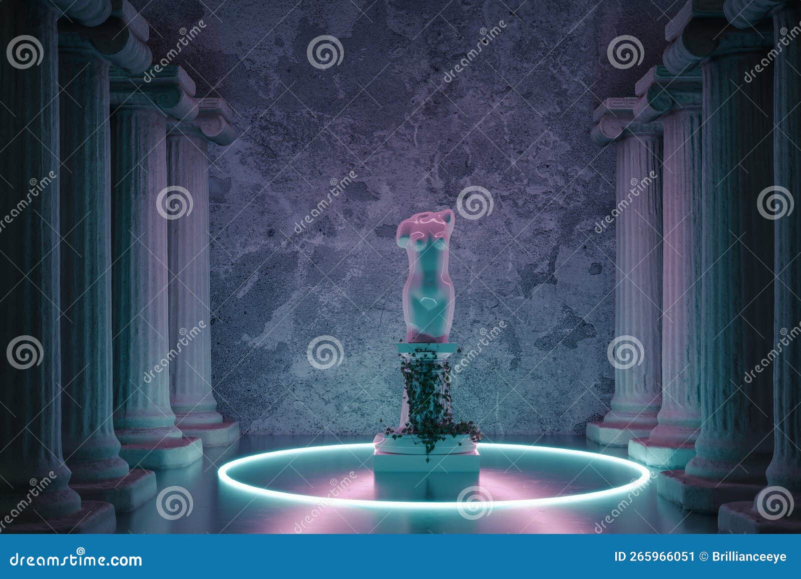 3D Rendering of Female Torso Illuminated from Neon Light and Surrounded ...