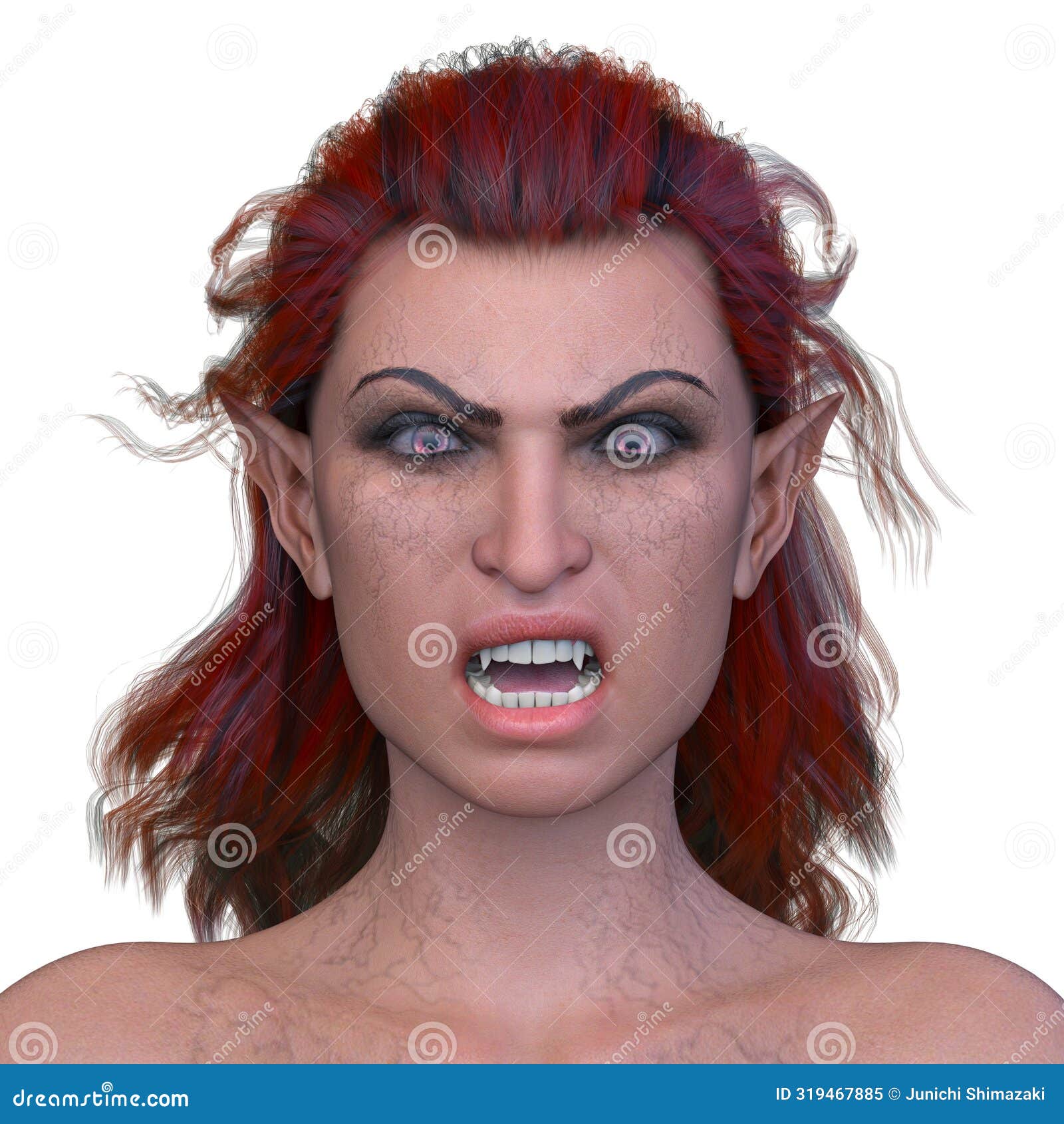 3D Rendering of a Female Vampire Face Close-up Stock Illustration ...