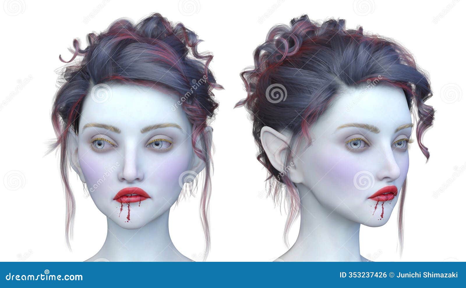 3D Rendering of a Female Vampire Face Close-up Stock Illustration ...