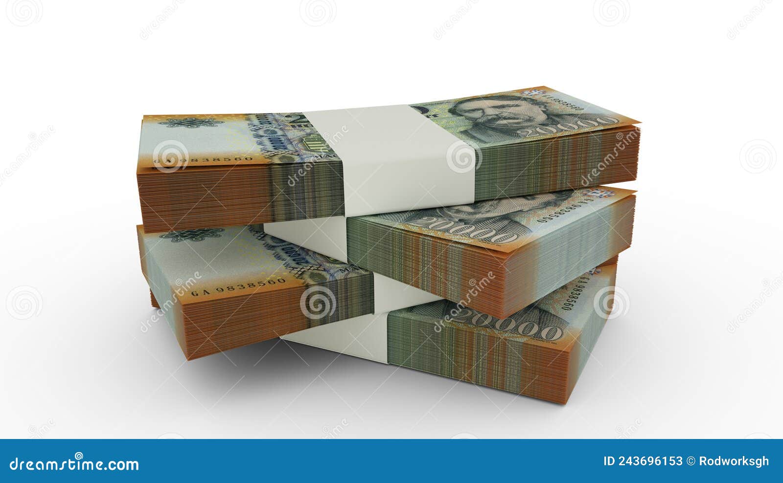 3D Stack Of 20000 Hungarian Forint Notes Isolated On White Background ...