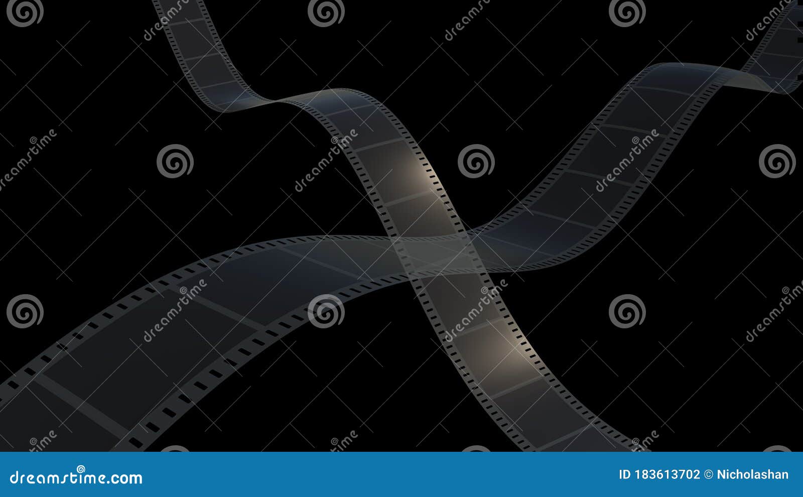 3d Rendering of Film Strip Isolated with Black Stock Illustration ...