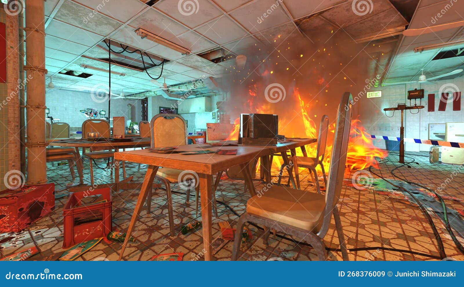 3D Rendering of the Fire Scene Stock Illustration - Illustration of ...