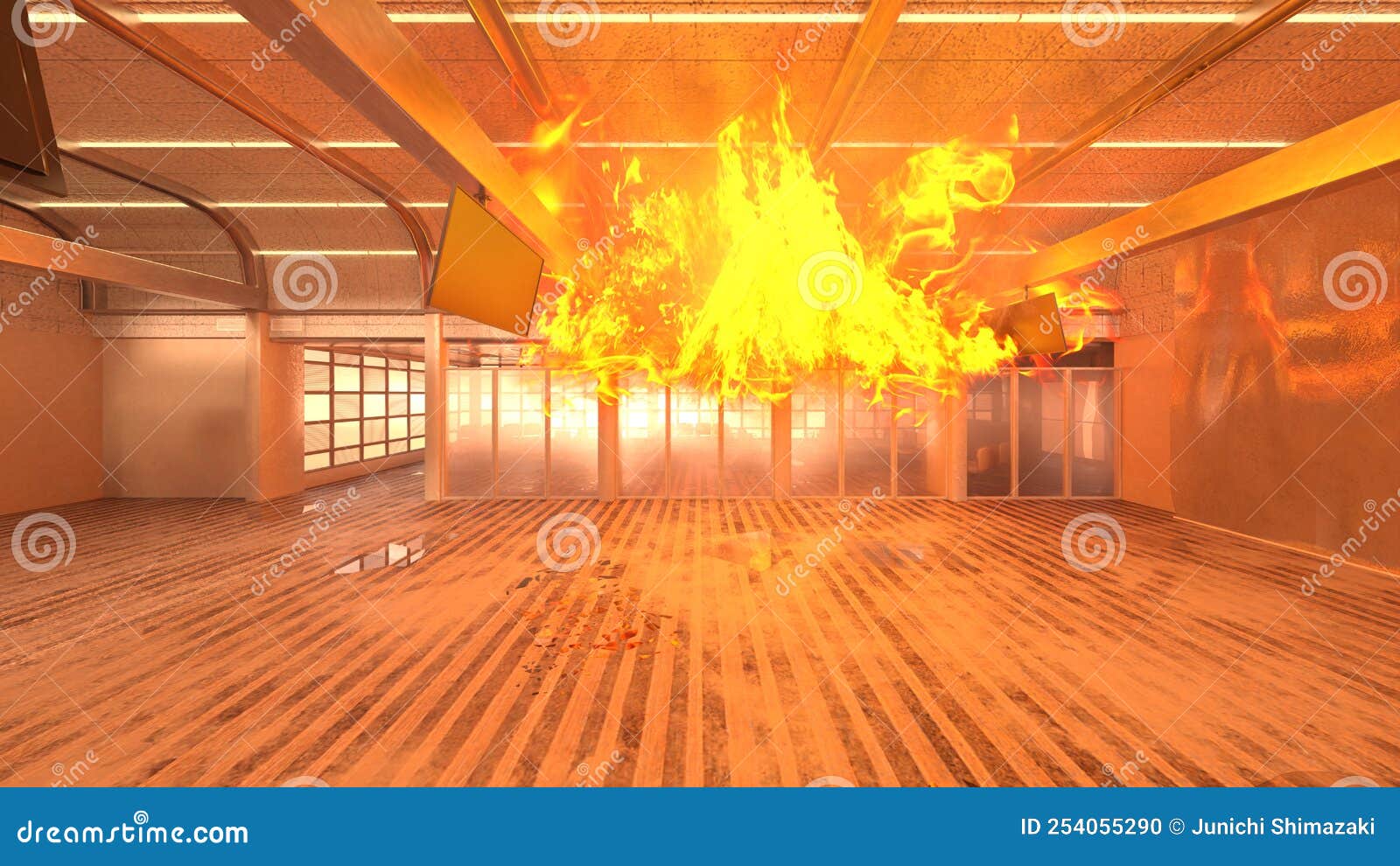 3D Rendering of the Fire Scene Stock Illustration - Illustration of ...