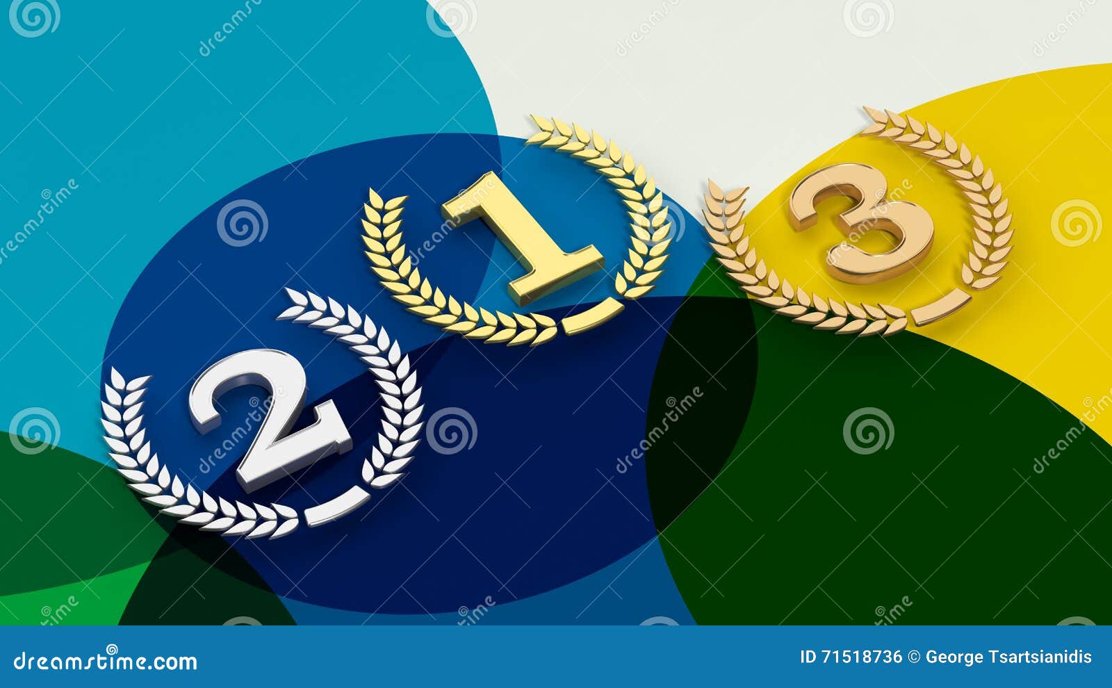 3D Rendering of First,second and Third Place on Colorful Background ...