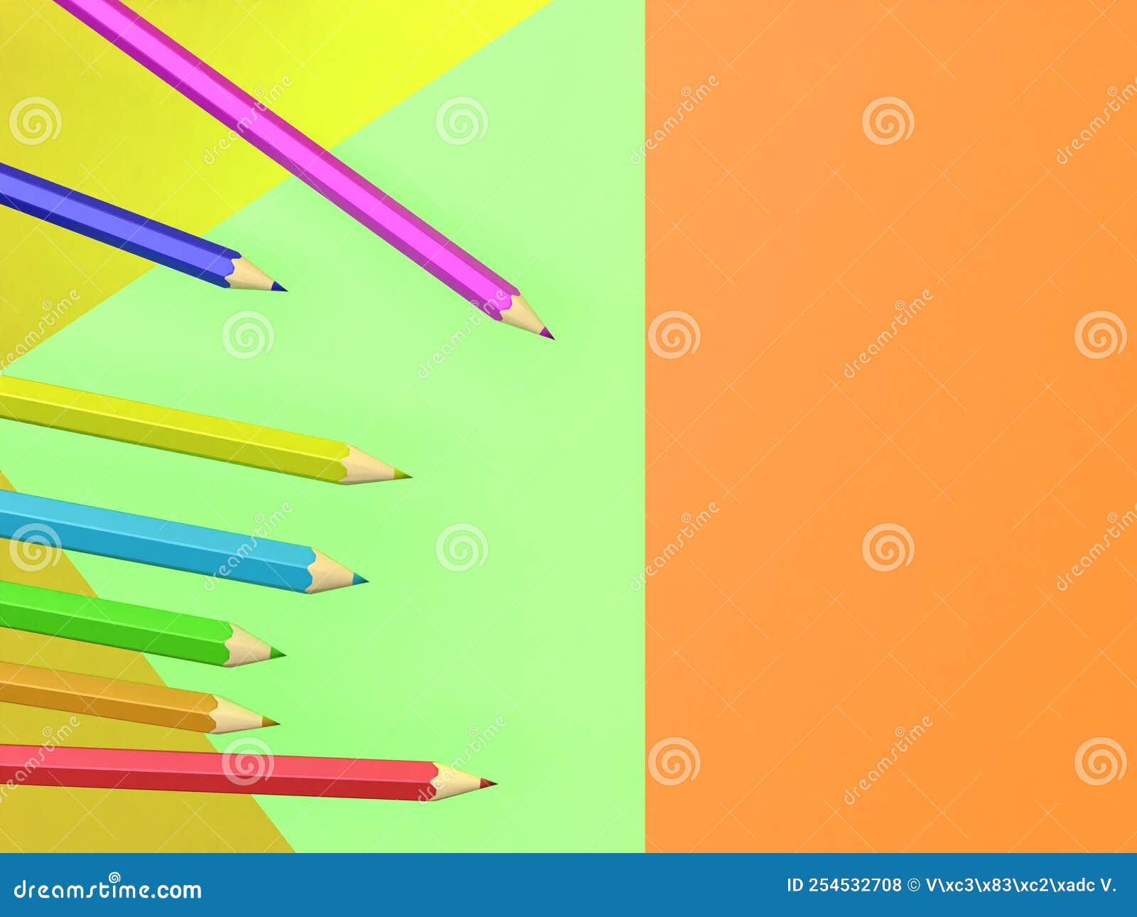3d Rendering Five Pencils on a Colored Background, Back To School Stock ...