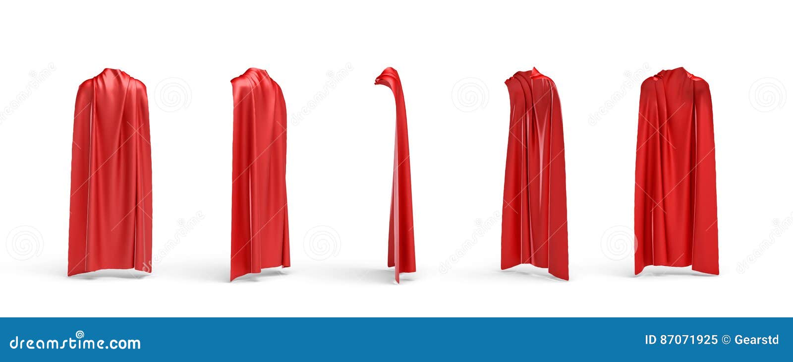 3d Rendering of a Five Types of View of a Cape Made from a Red Satin ...