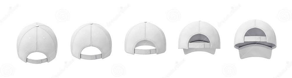 3d Rendering of Five White Baseball Caps Shown in One Line in a Back ...