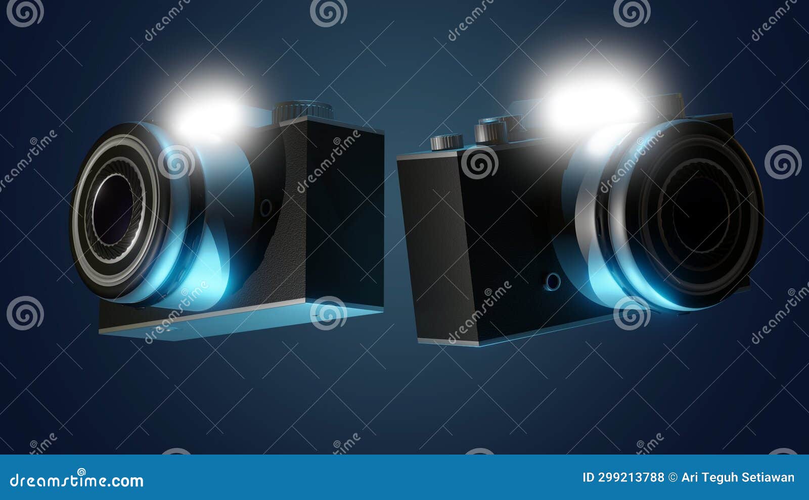 A Flashing Camera Floating on a Black Background Stock Illustration ...