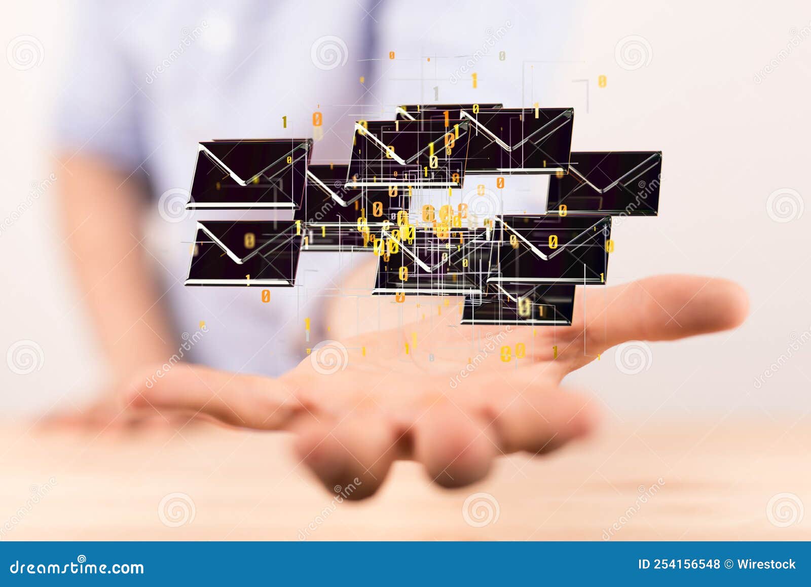 3d Rendering of Floating Connected Message Icons on a Palm of a Hand Stock Photo - Image of send ...