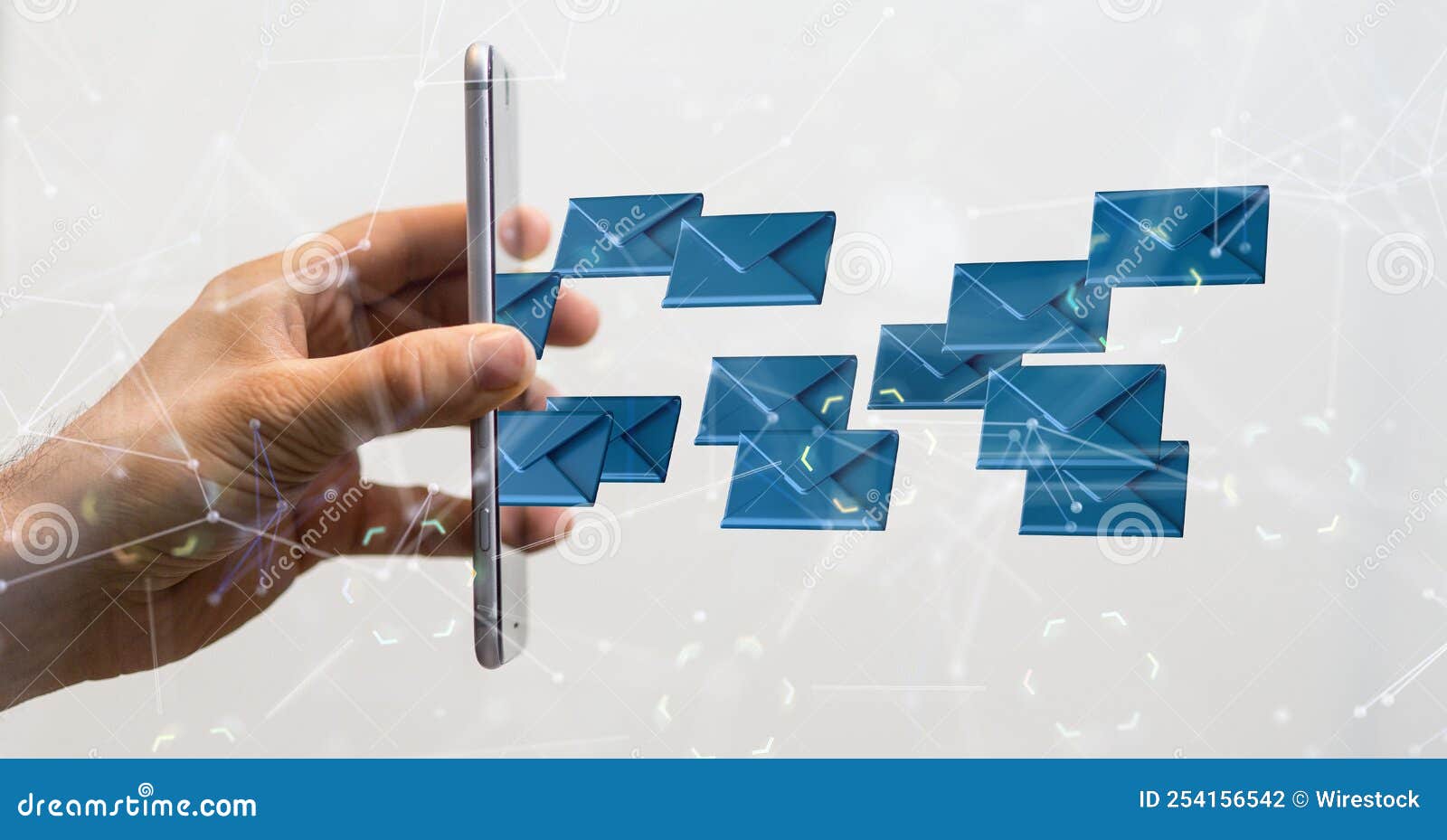 3d Rendering of Floating Connected Message Icons on a Phone Stock Photo ...