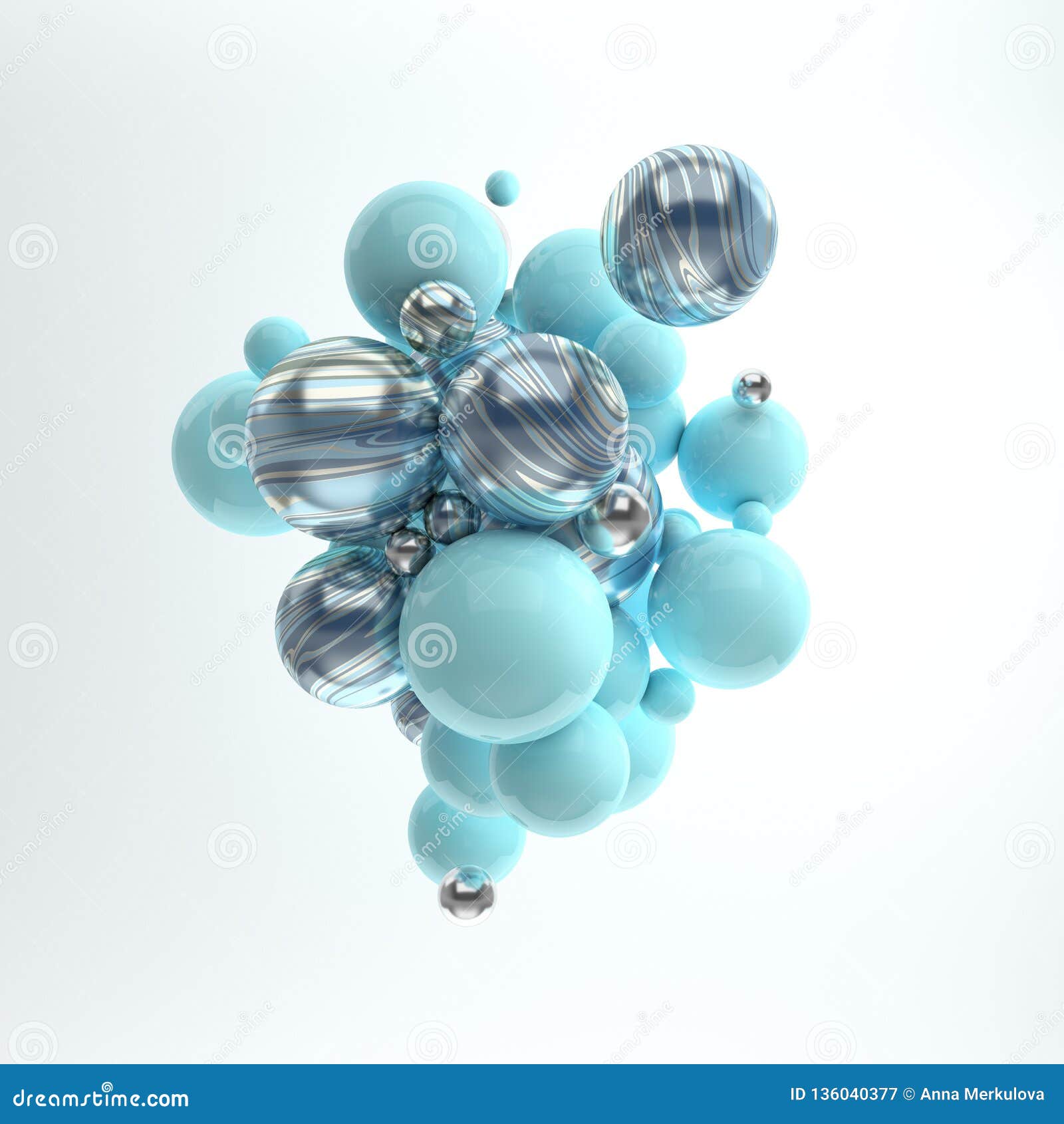 3d Rendering of Floating Polished Blue and Silver Marble Spheres on ...