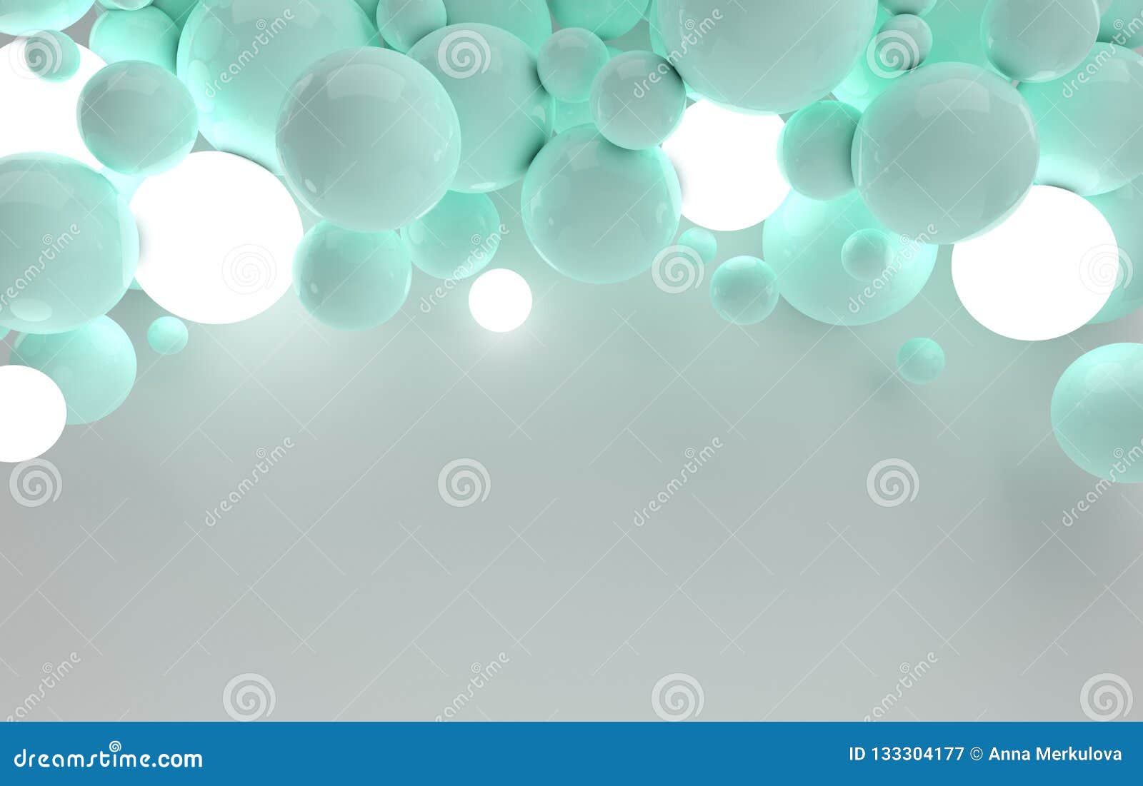 3d Rendering of Floating Polished Spheres, Ceiling Lighting on W Stock ...