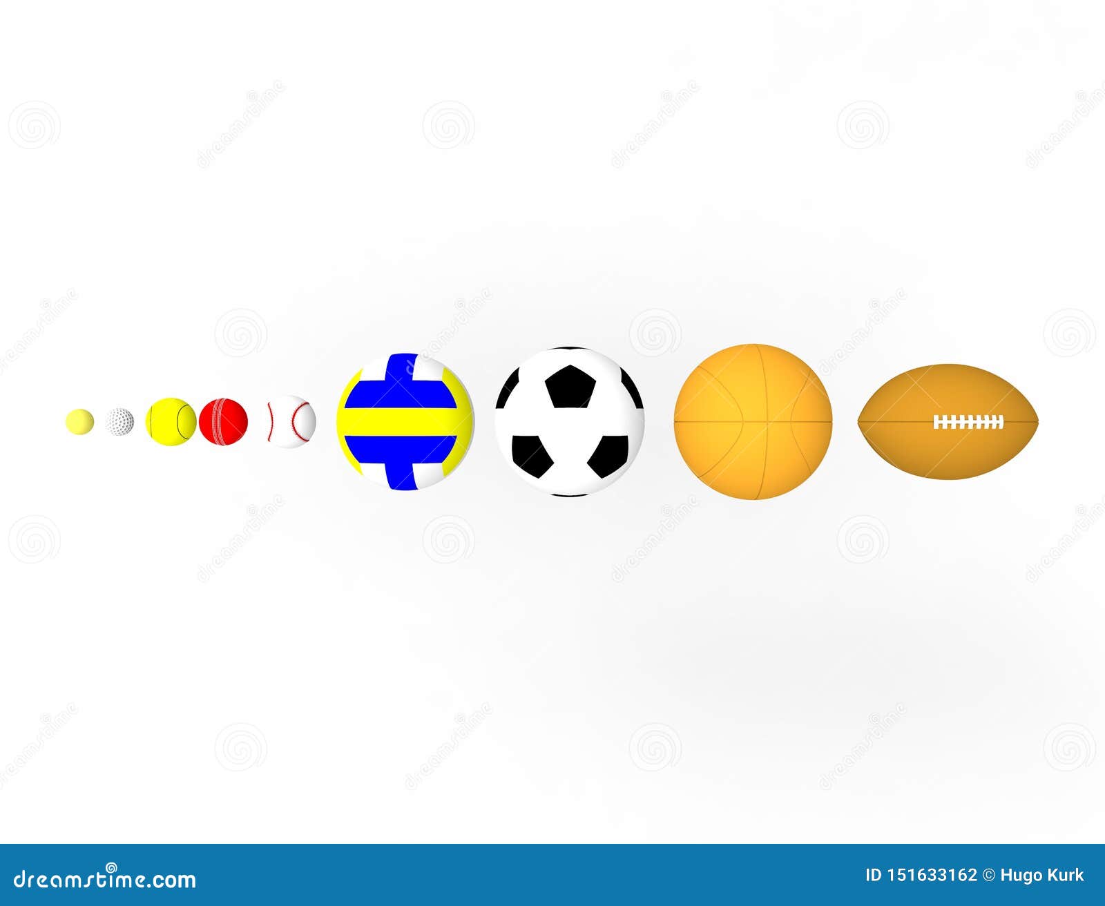 3d Rendering of a Row of Sport Balls Isolated on White Background Stock ...