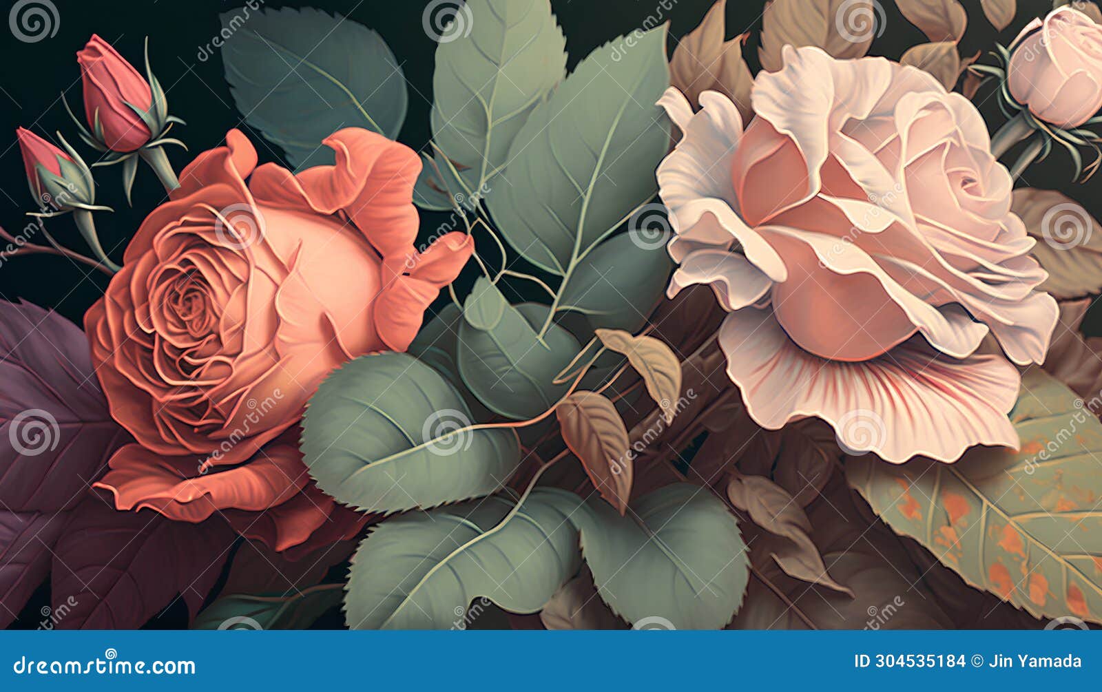 3d Rendering of Floral Background with Beautiful Roses in Pastel Colors ...