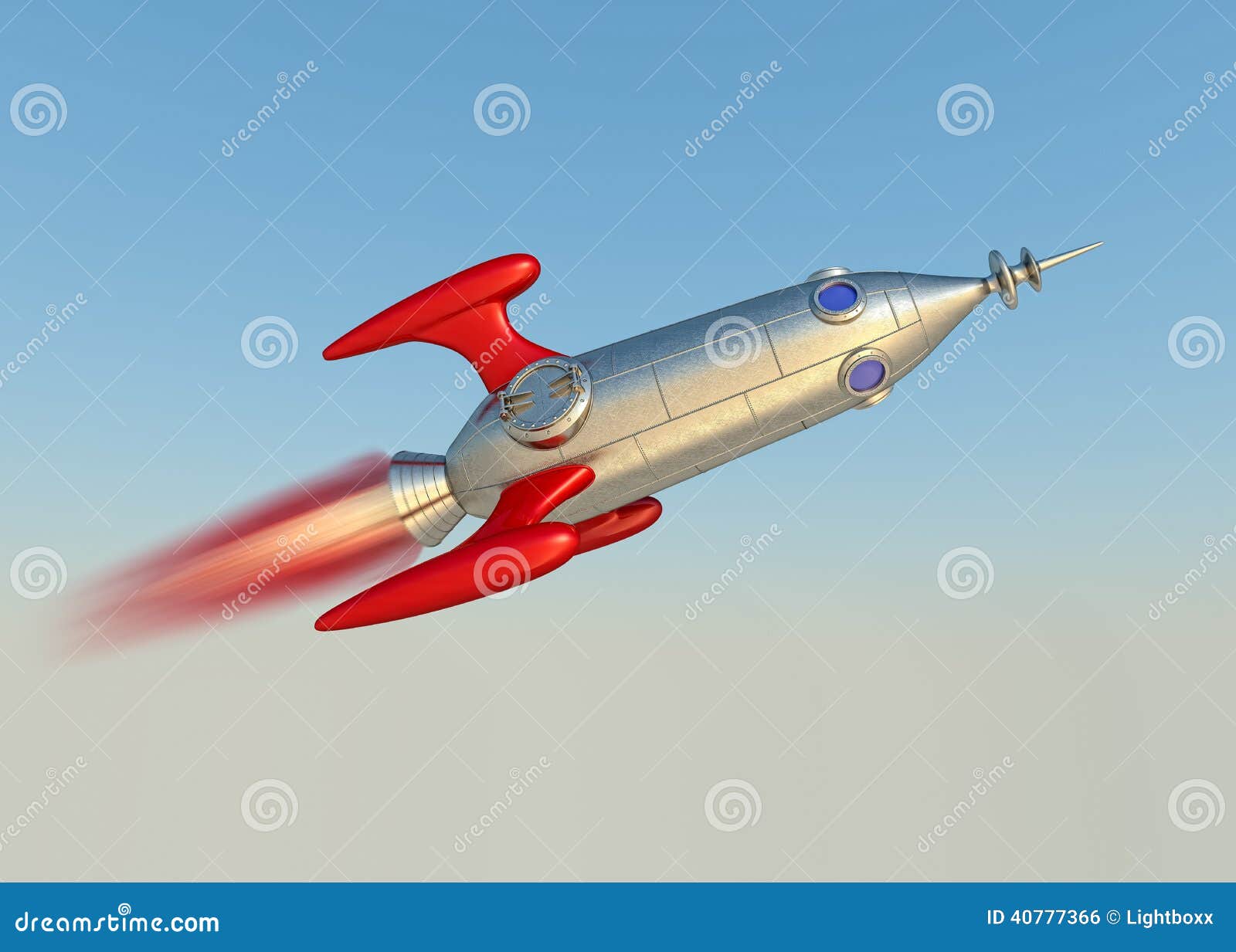 3D Rendering of a Flying Comic Style Rocket Stock Illustration ...