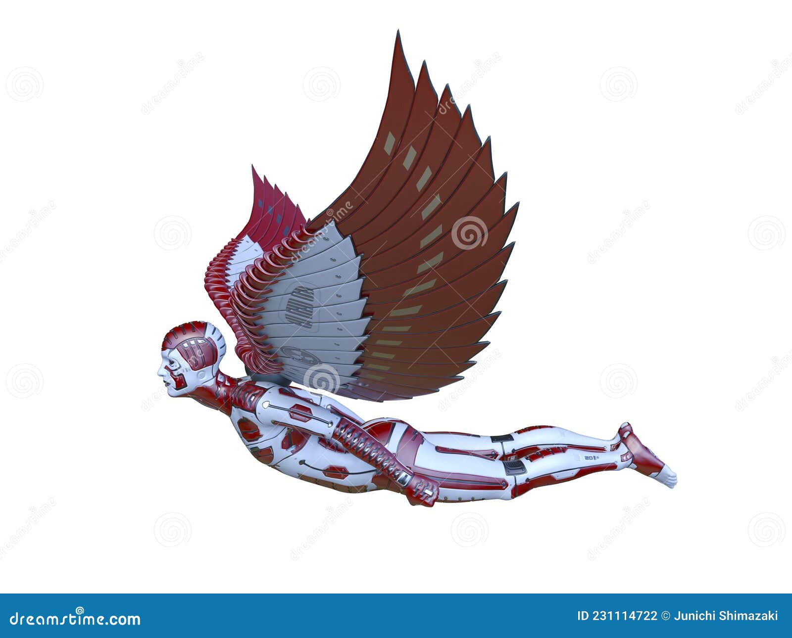 3D Rendering of a Flying Female Cyborg Stock Illustration ...