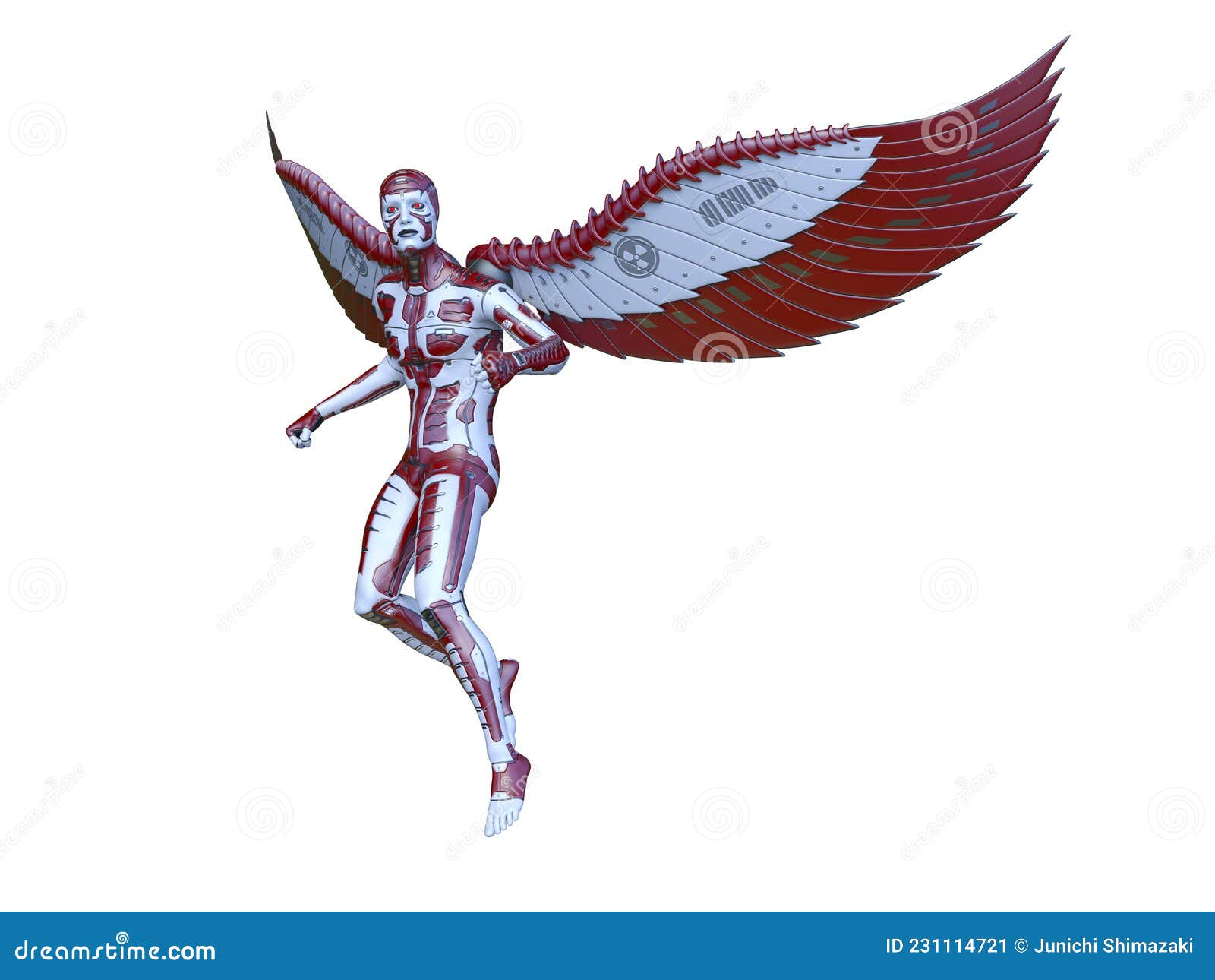 3D Rendering of a Flying Female Cyborg Stock Illustration ...