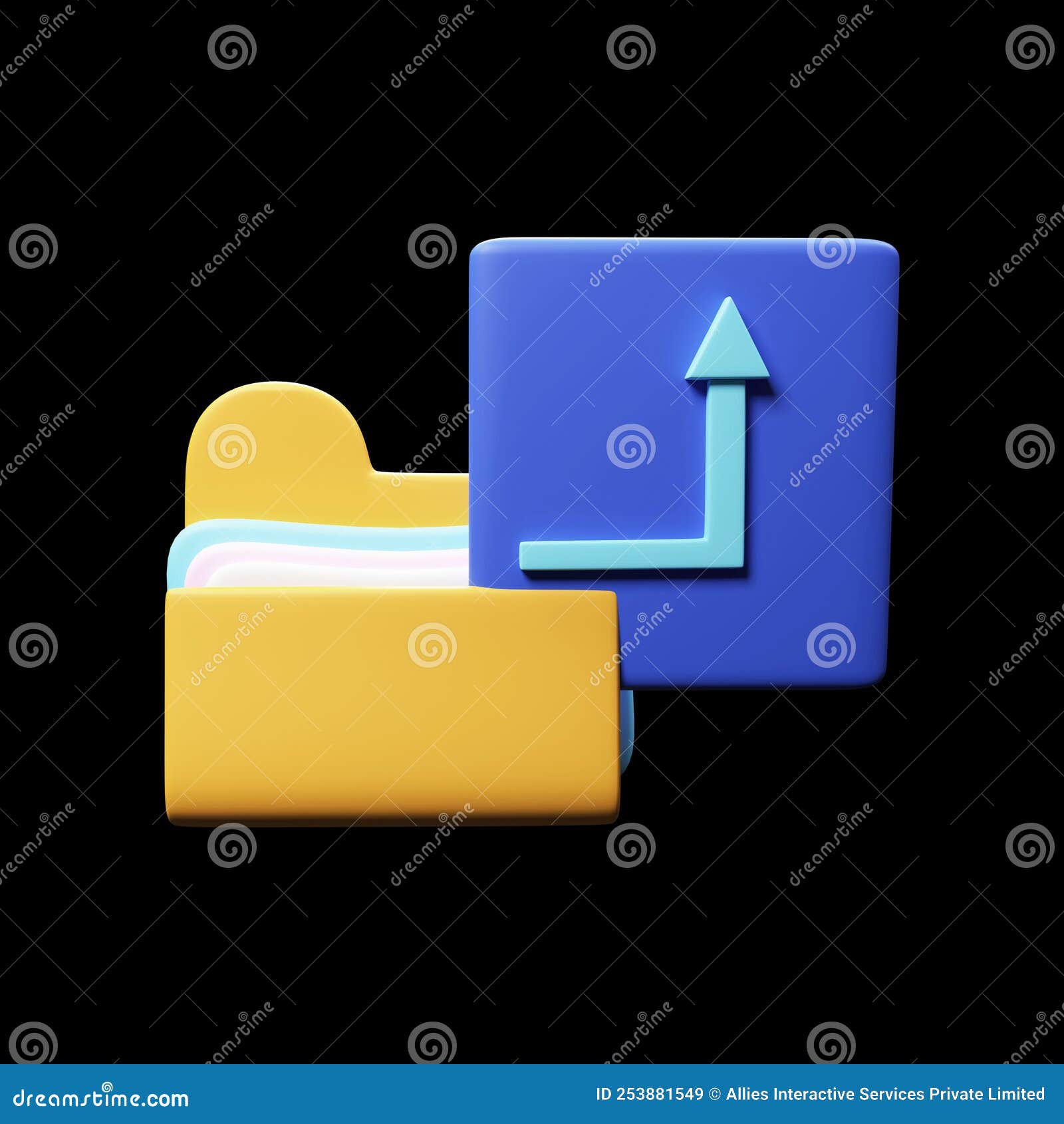 3D Rendering Folder with Up Arrow on Black Stock Illustration ...