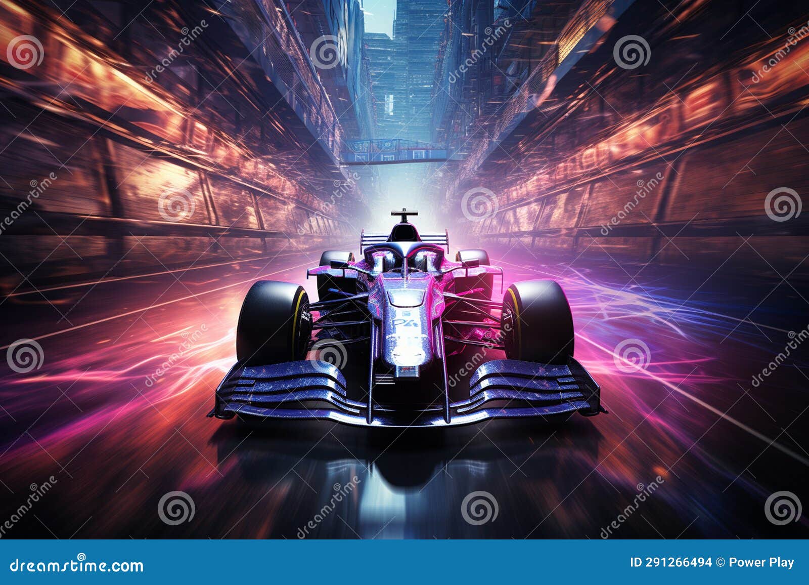 3D Rendering of a Formula Race Car in a Futuristic City Stock ...