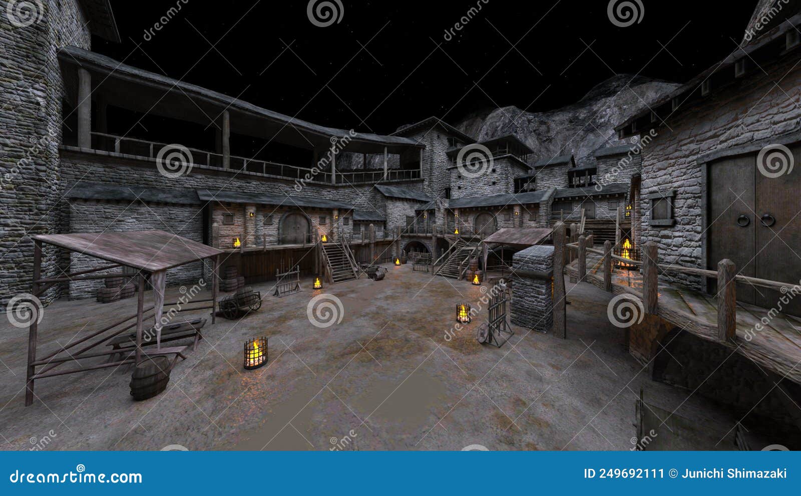 3D Rendering of the Fortress Courtyard Stock Illustration ...